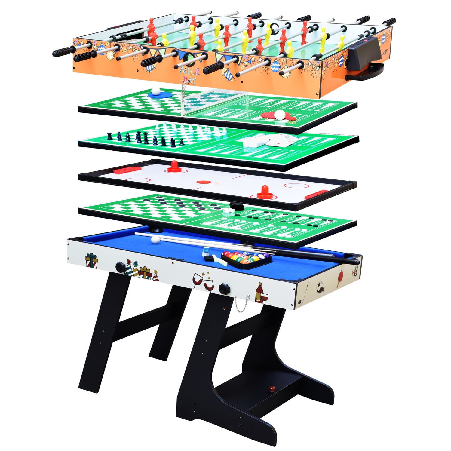 OYE 4FT 8 in 1 Folding Combo Game Table with Storage Box, Billiard/Pool ...