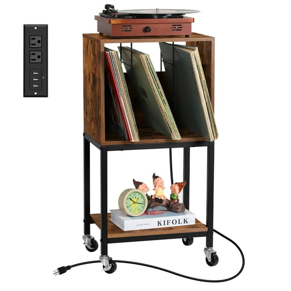 OYEAL 3-Tier Vinyl Record Player Stand with Charging Station Multi ...