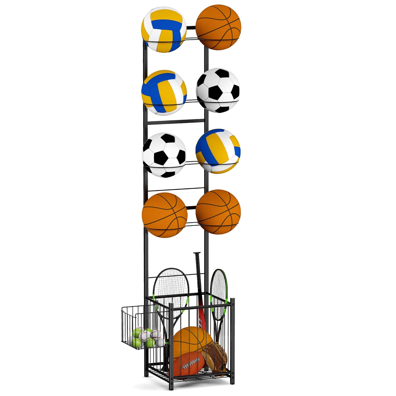 OYEAL Black Basketball Rack, 8-Ball Capacity Vertical Ball Holder for ...