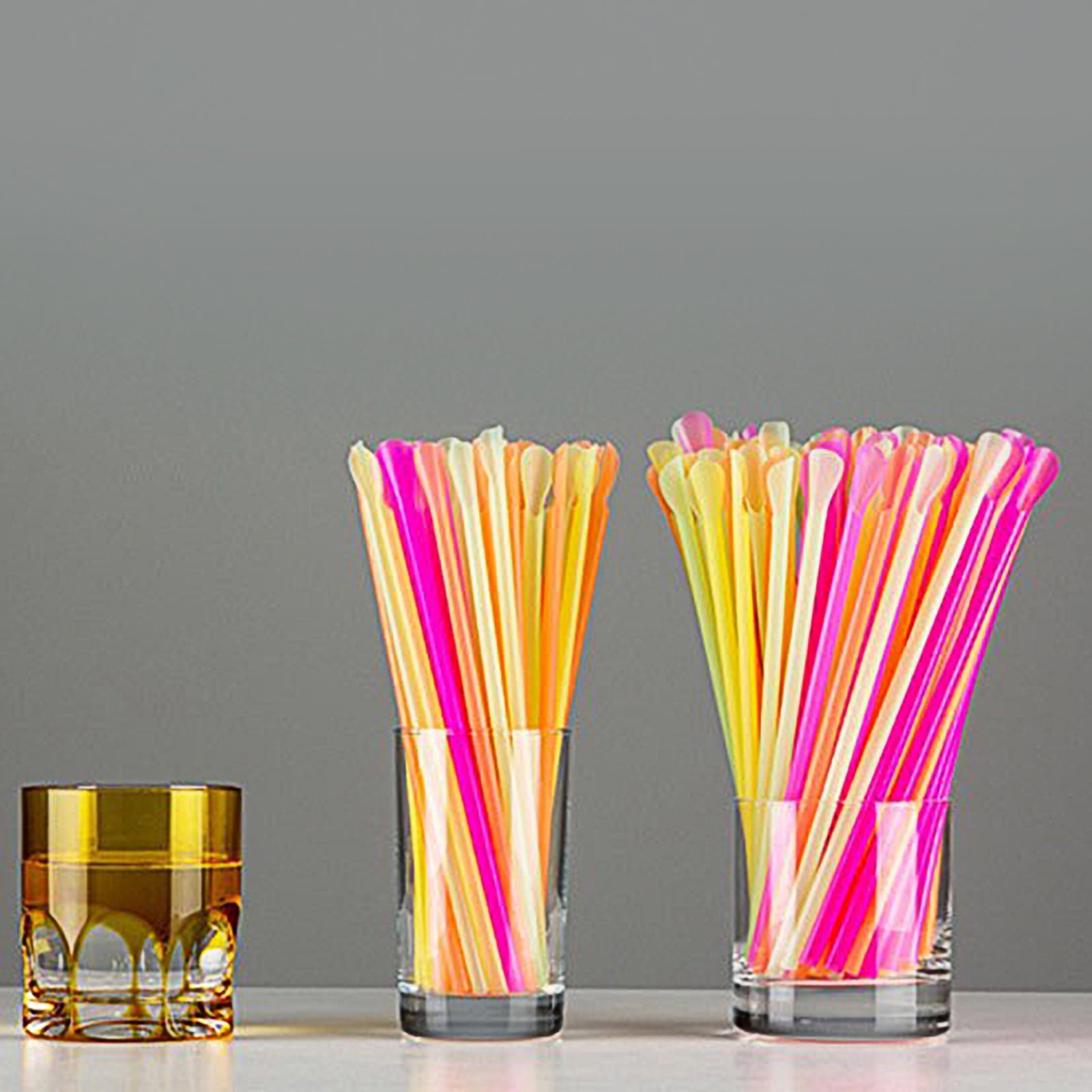 OYIGU 100Pcs Disposable Straws with Spoon, Snow Cone Spoon Straws ...