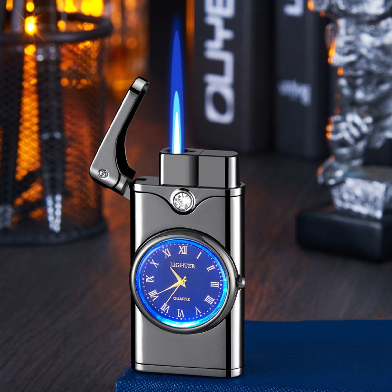 OYIGU Double Fire Switching Lighter With Quartz Watch Metal Inflatable ...
