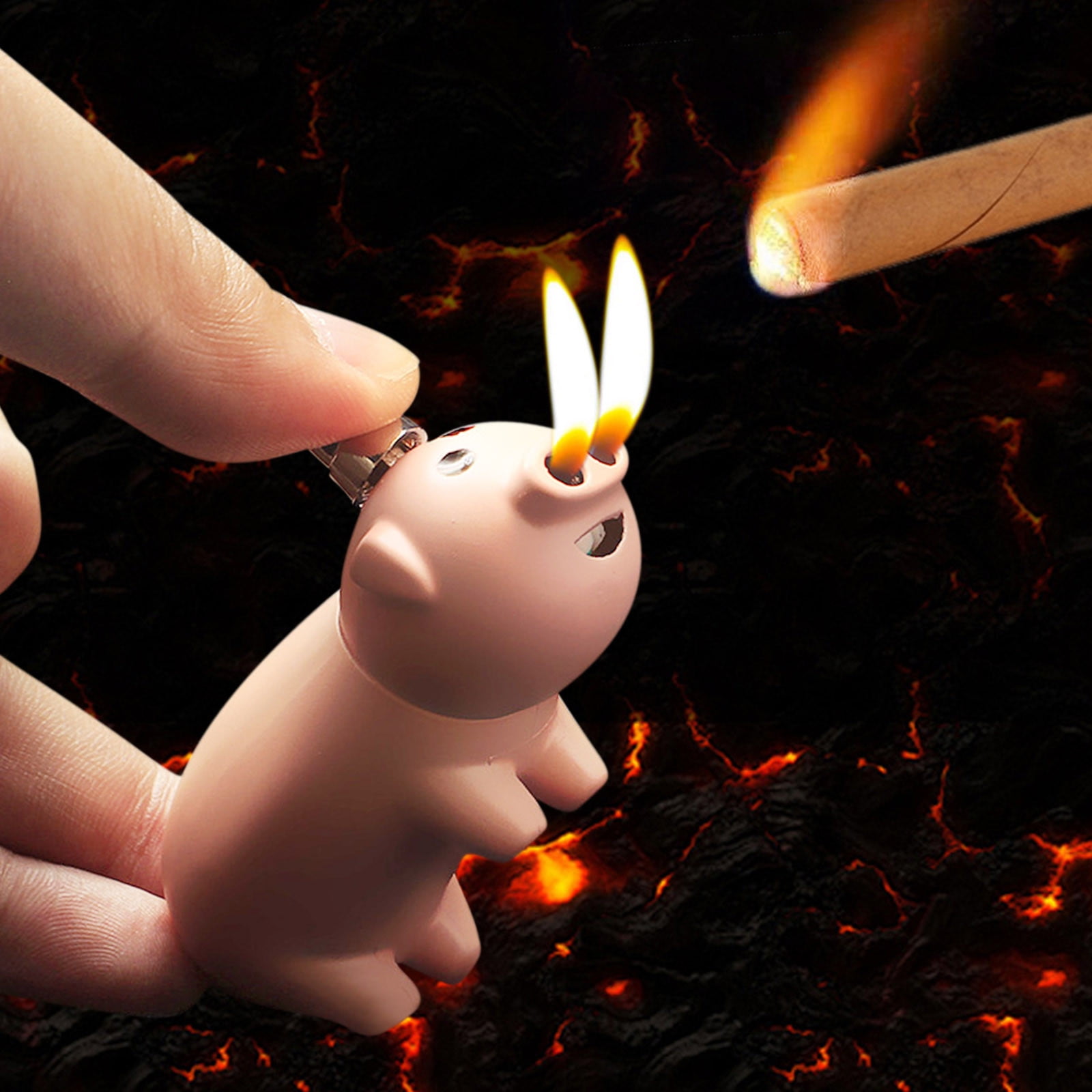 OYIGU Mr. Pig Double Fire Open Fire Lighter Pig Shaped Nose Spray ...