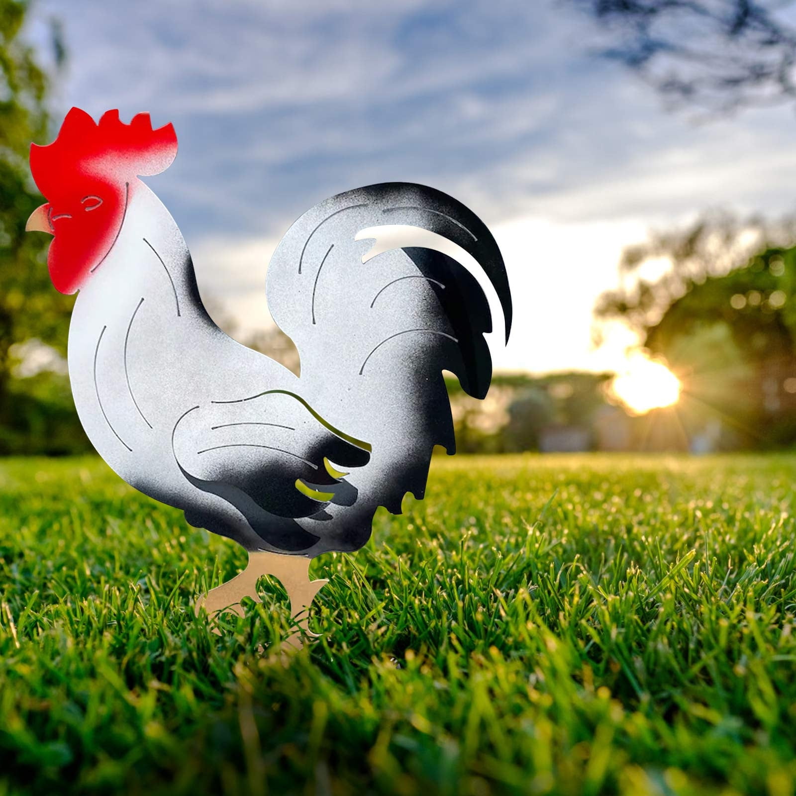 OYIGU Outdoor Metal Rooster Yard Stake Outdoor Metal Rooster Ground ...