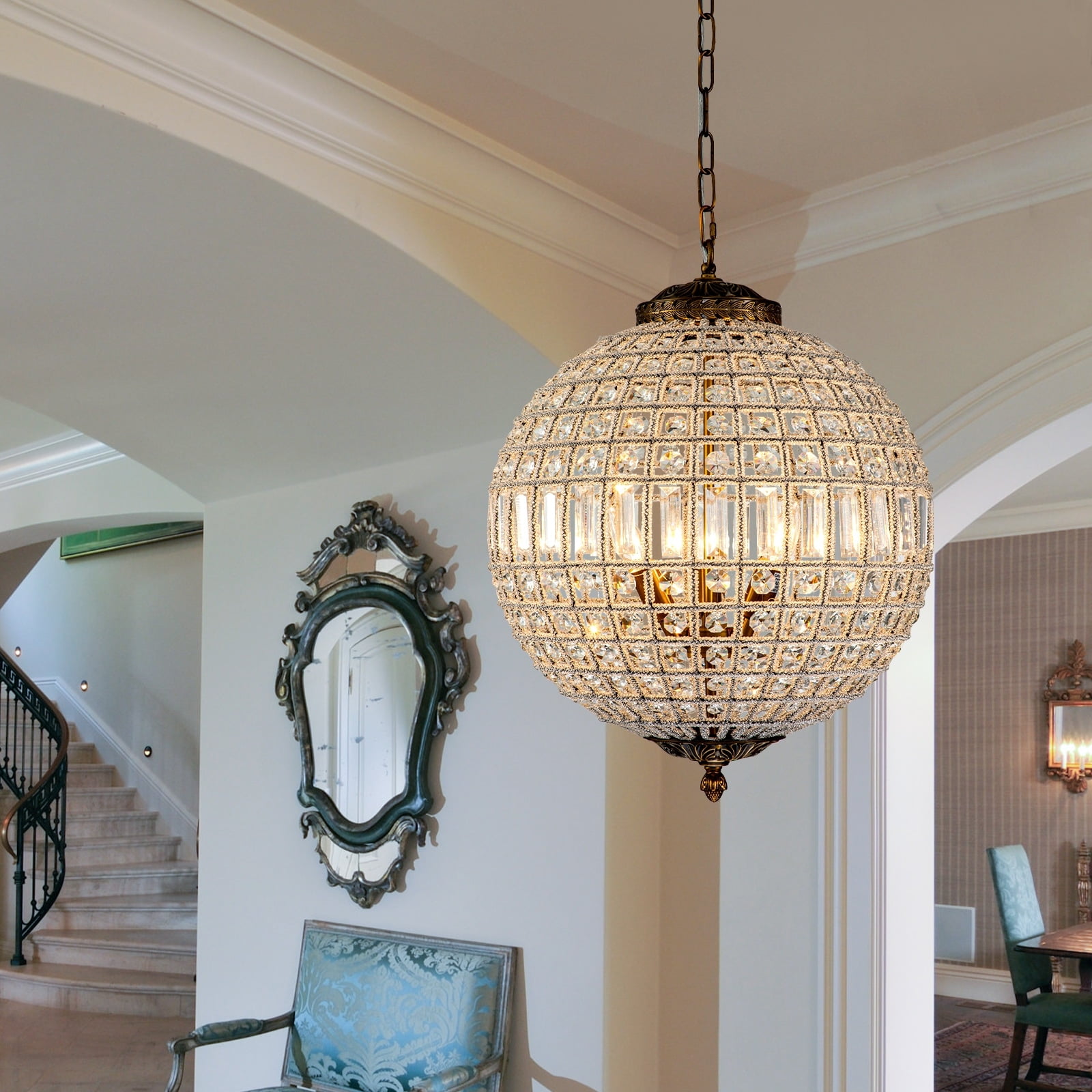 OYIPRO 1/3/5-Light Retro French Crystal Globe Chandelier 3-Light 17.7 ...