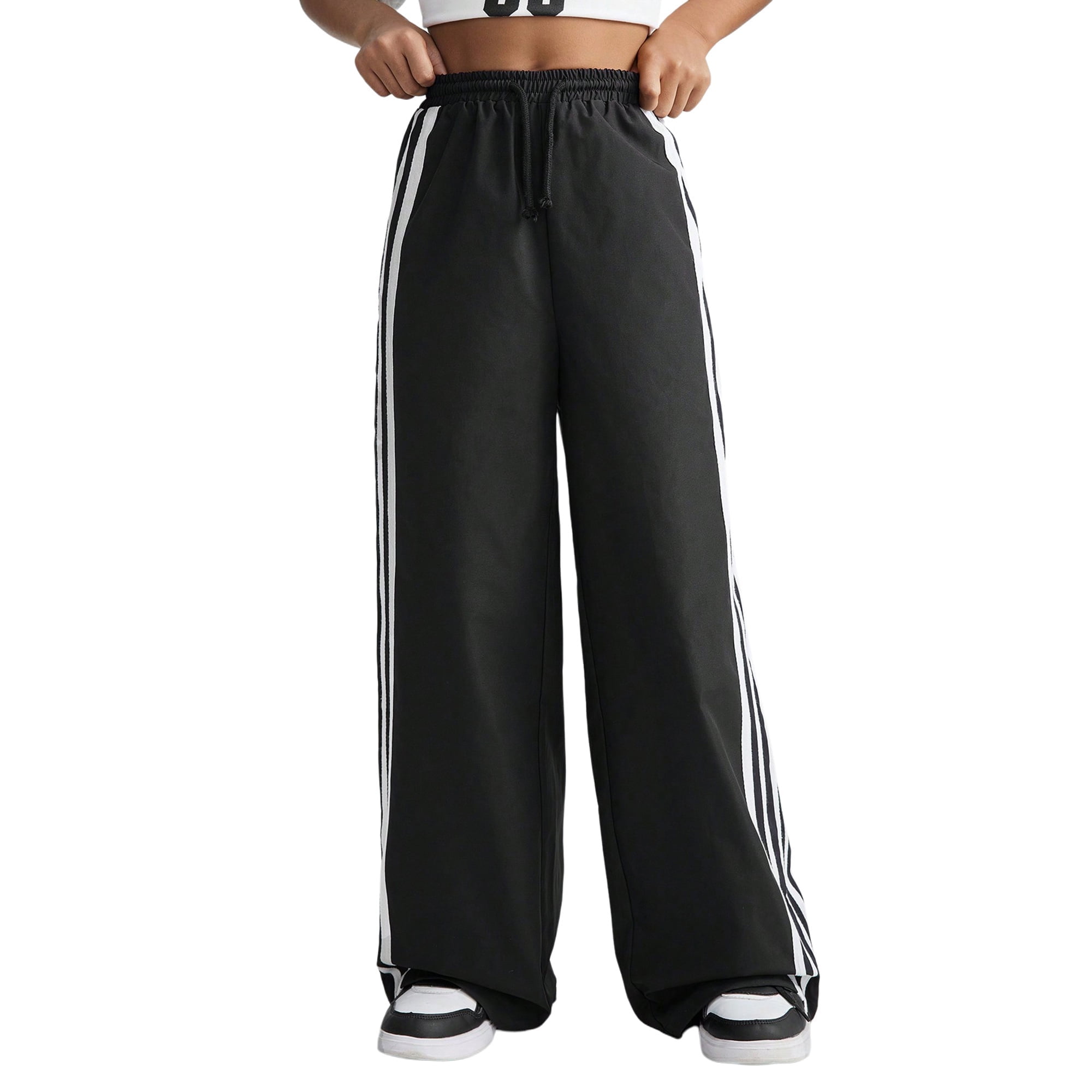 OYOANGLE Girl's Side Striped Pants Drawstring Waist Straight Leg Y2k ...