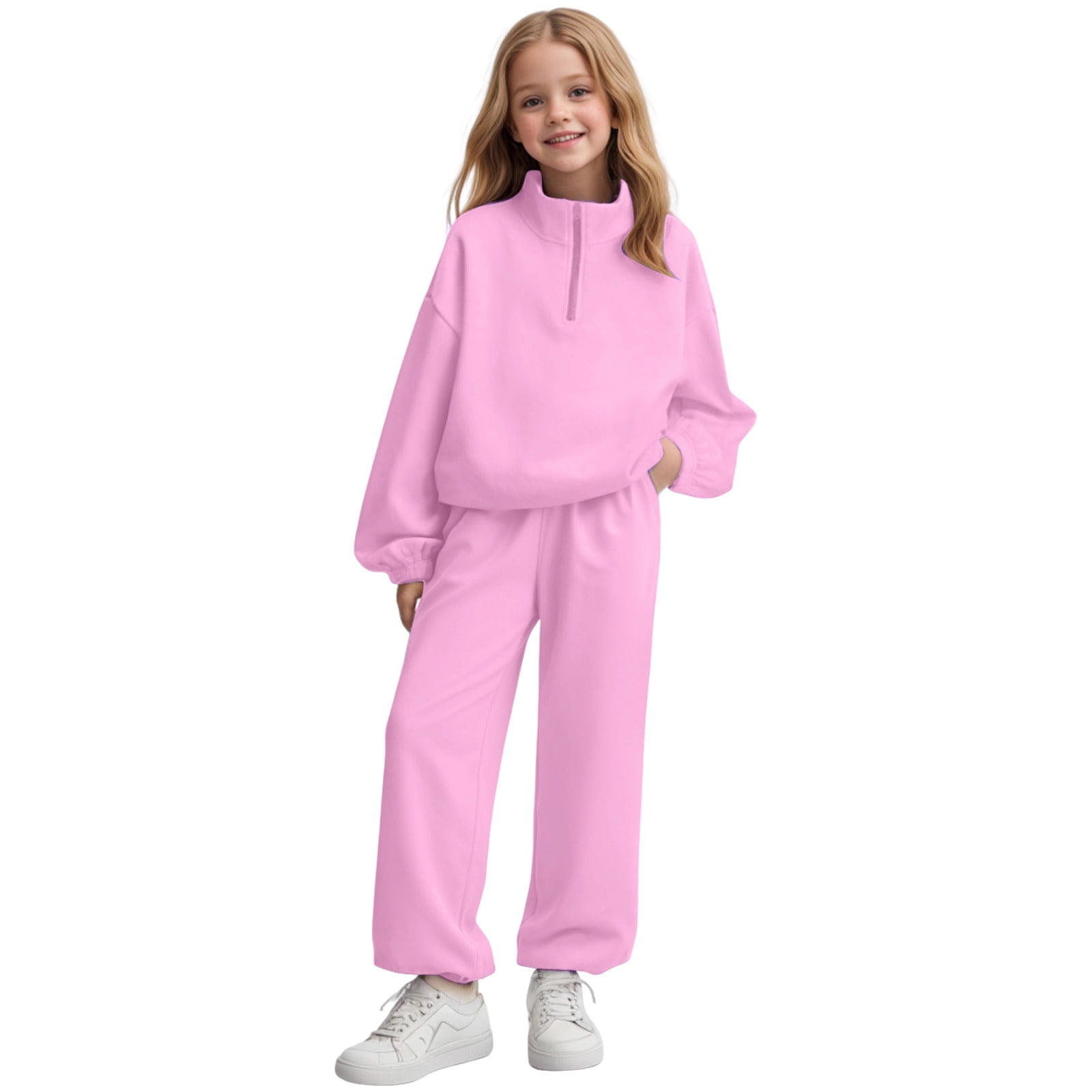 OYXSER Girls 2-Piece Sweatsuit Set Half Zip Mock Neck Cropped Top ...