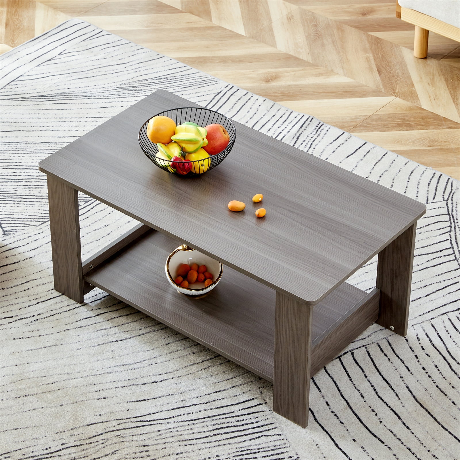 OYang 2-Tier Coffee Table Modern Textured Tea Table with Open Storage ...
