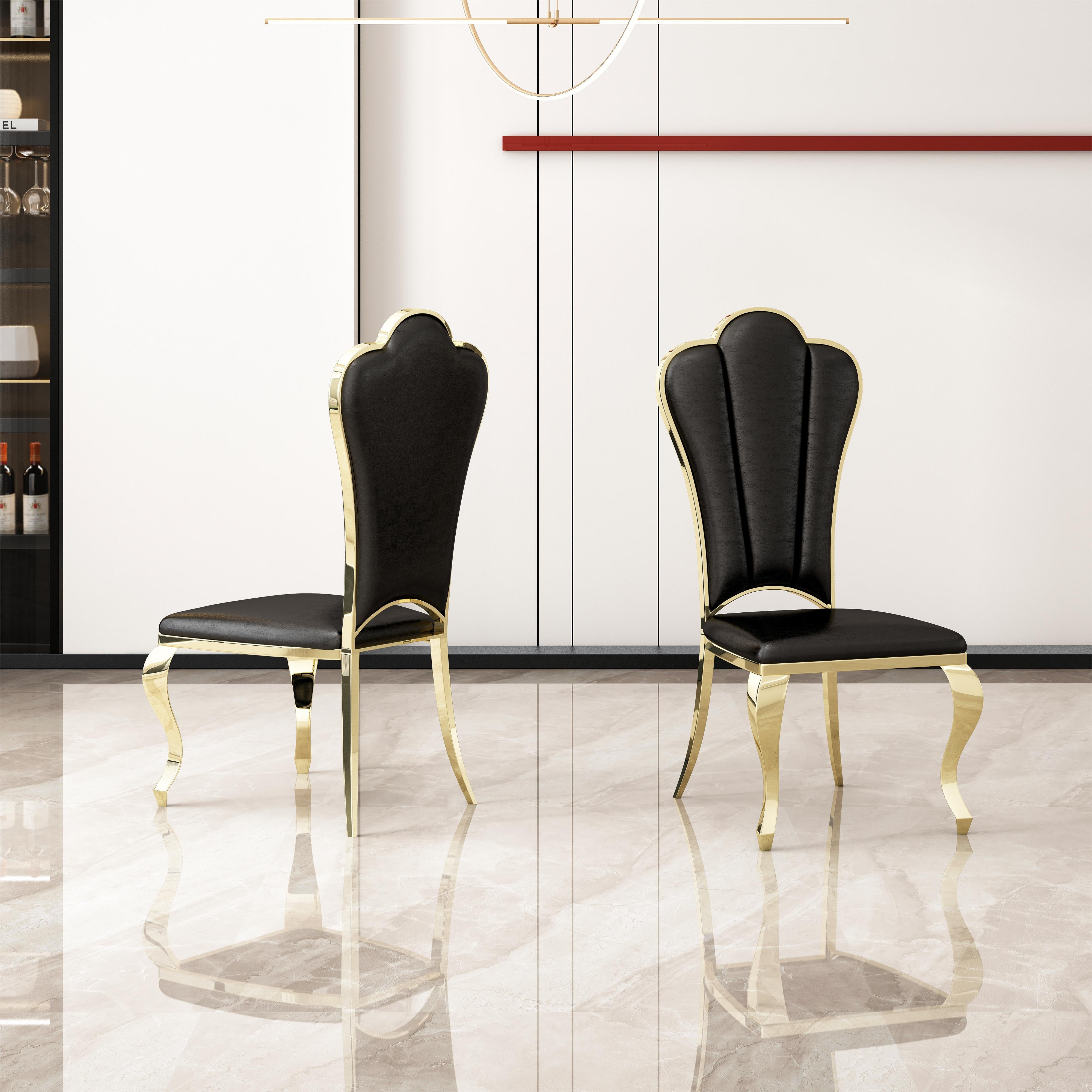 OYang 2pcs/set Leatherette Dining Chairs Unique Backrest Design with ...