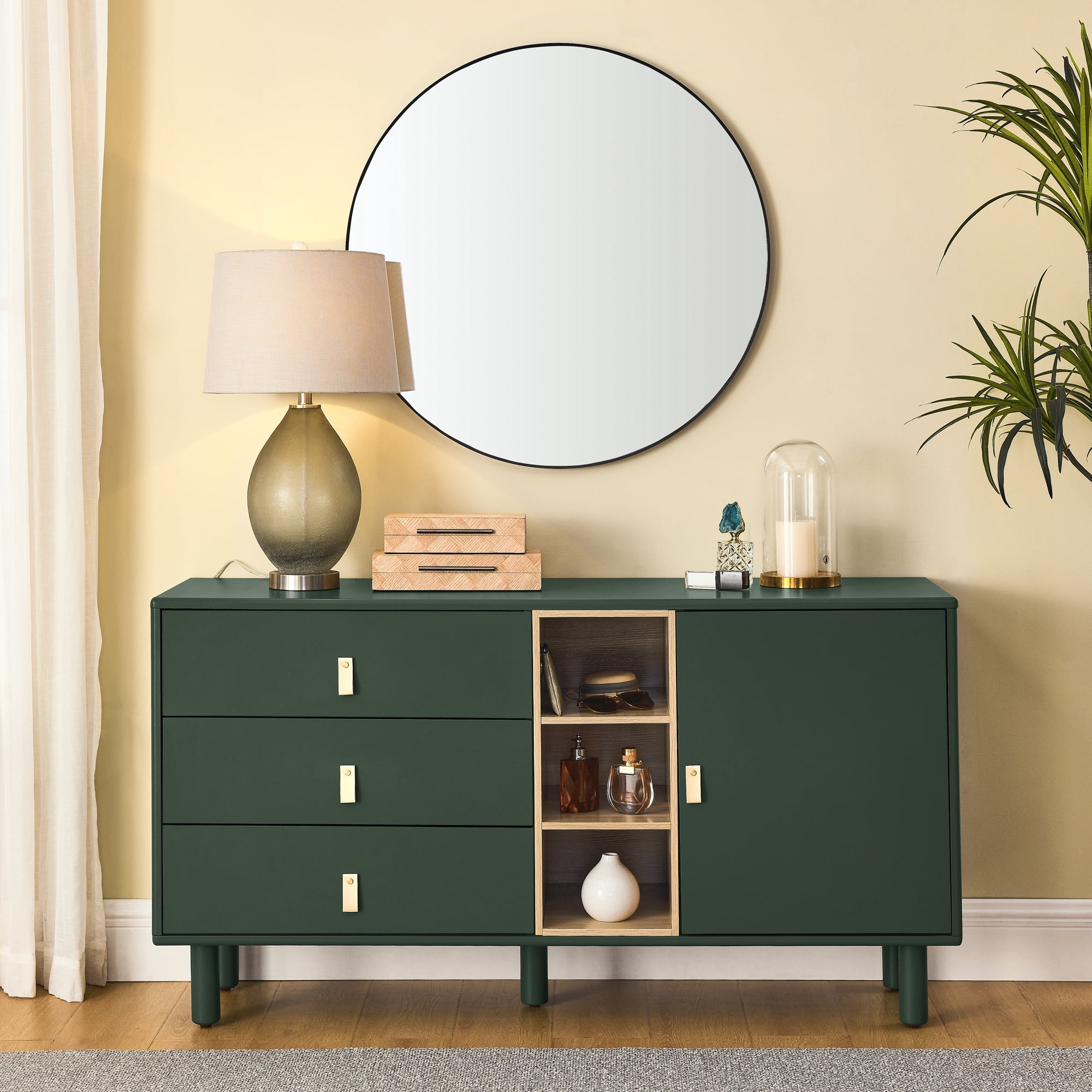 OYang 3 Drawer Dresser ，Dresser Closet with Leather Handles, Open ...
