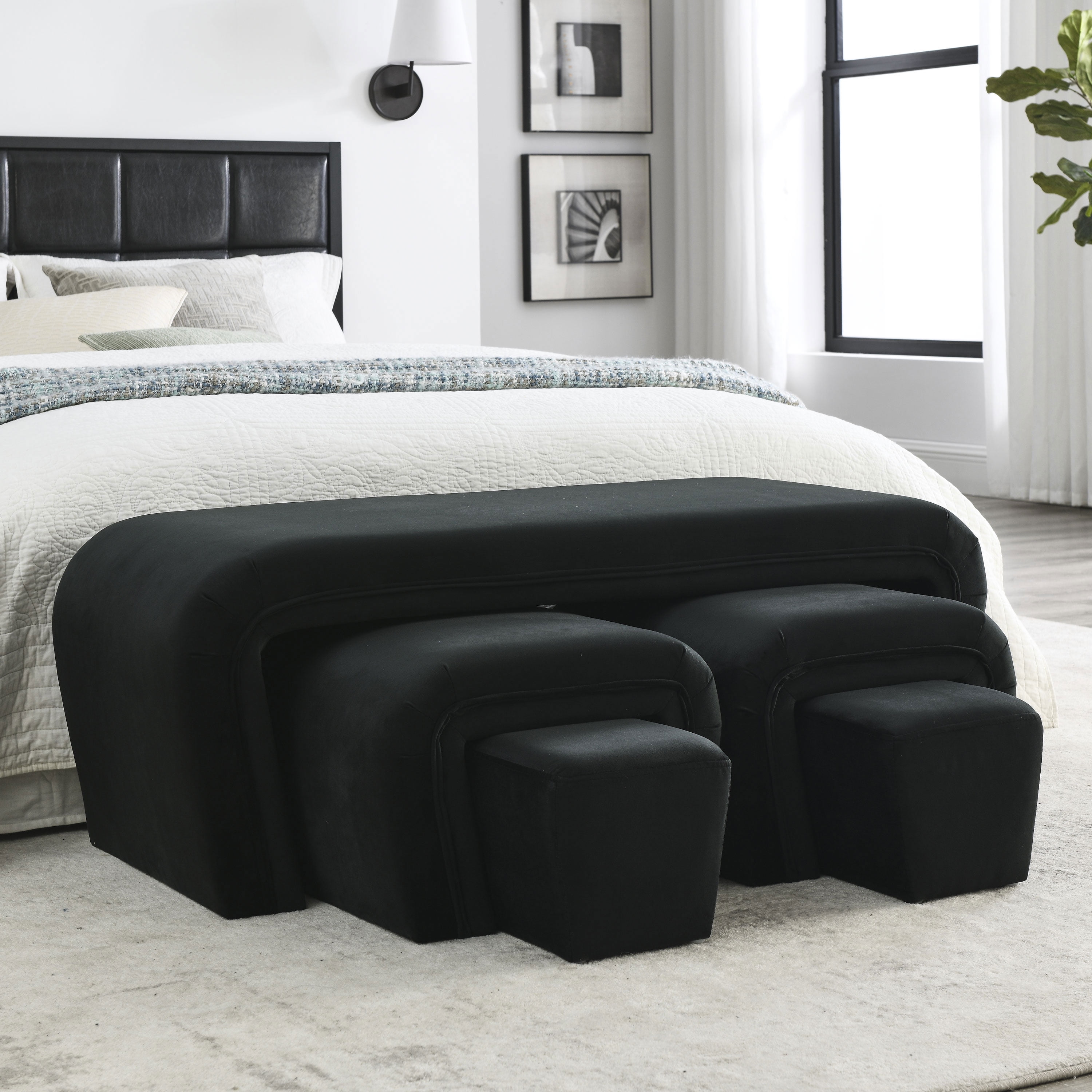 OYang 46" Bench with 4 Nesting Benches for Bedroom, Velvet End of Bed ...