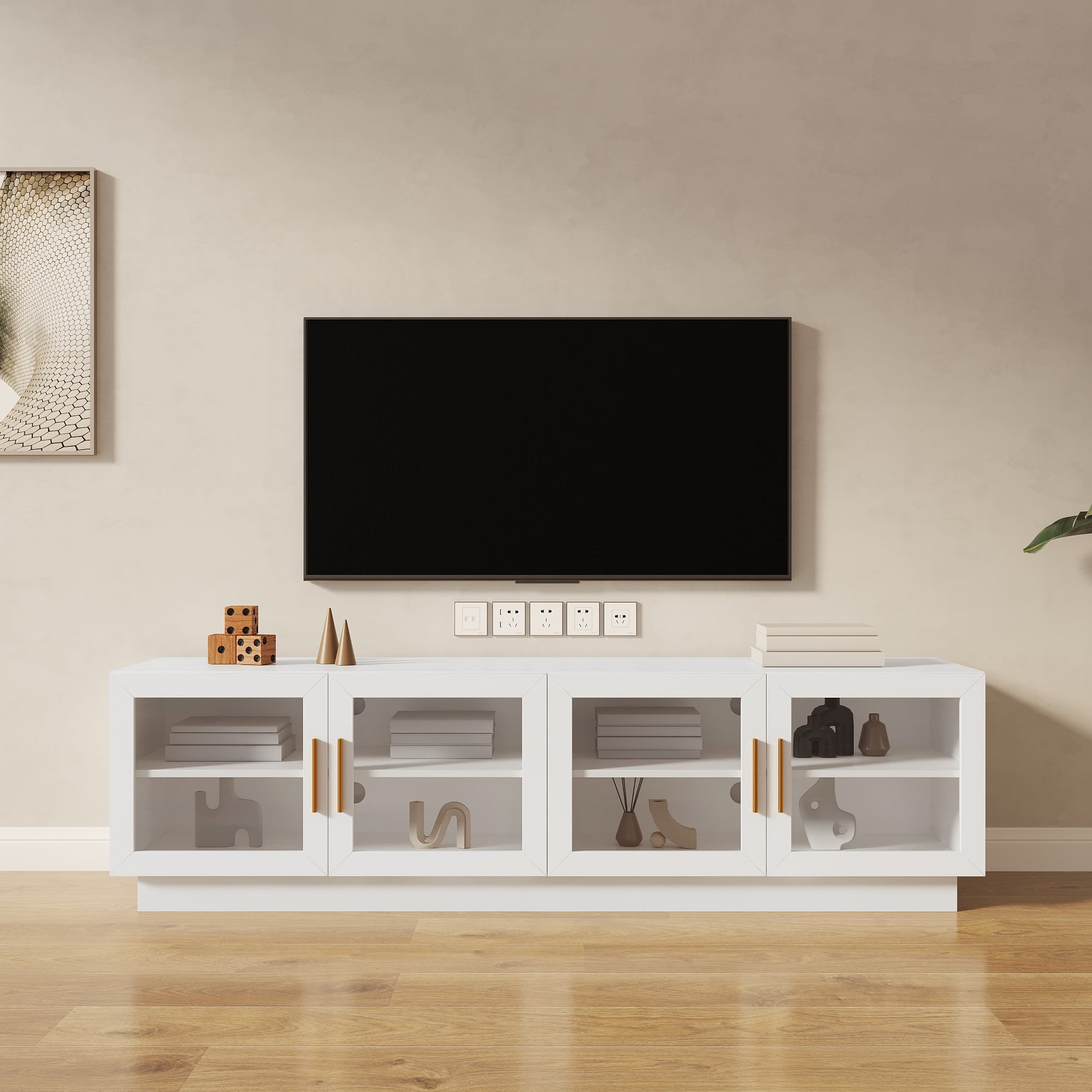 OYang 70.87inch TV Stand, Wood Storage Cabinet Modern TV Cabinet & Entertainment Center with ...