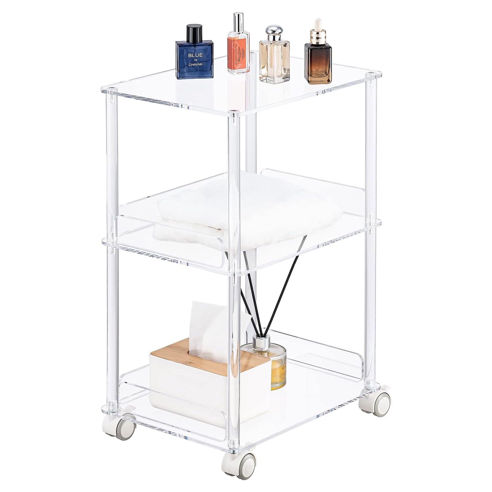 OYang Acrylic Rolling Side Table Clear Rolling Side Table 3 Tiers End ...
