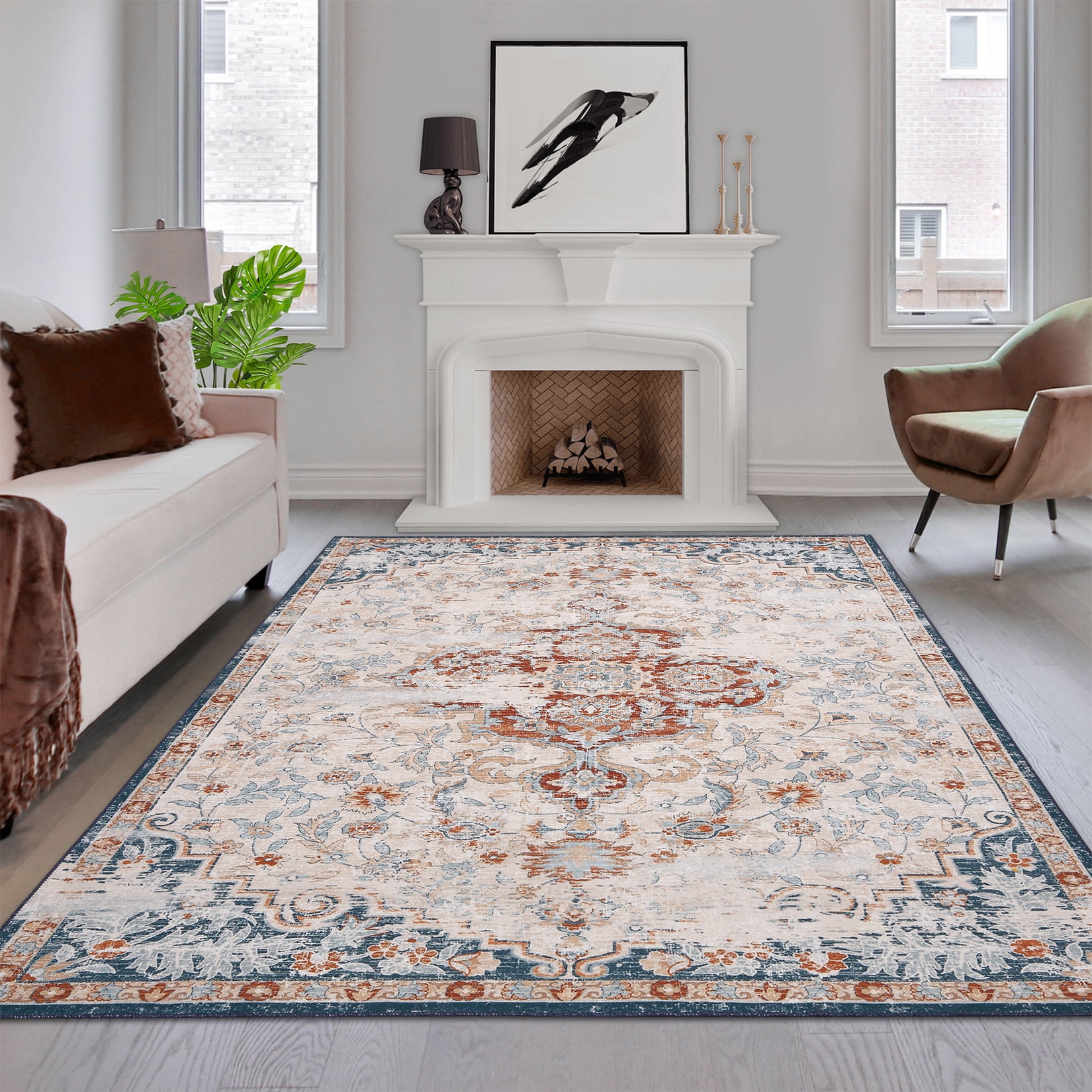 OYang Area Rug for Living Room, Washed Back Folded Printed Carpet for ...