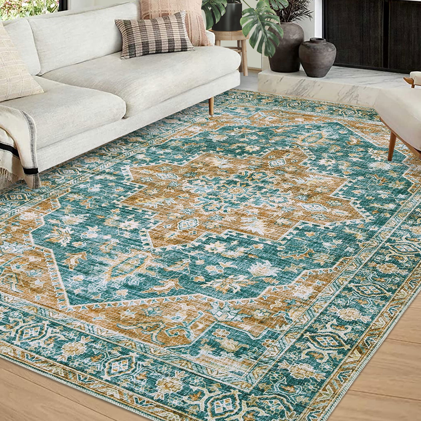 OYang Area Rug for Living Room, Washed Back Folded Printed Carpet for ...