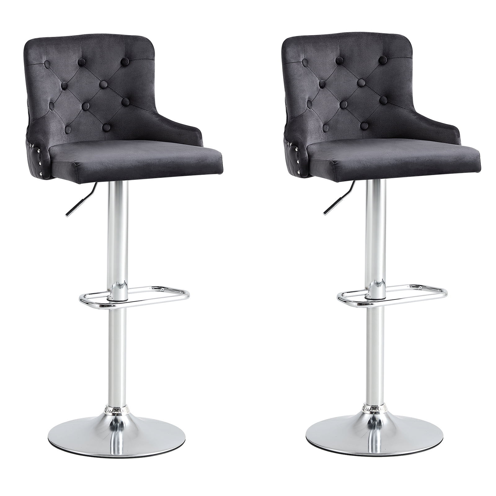 OYang Bar Stool Set of 2, Velvet Upholstered Counter Height Bar Stools ...