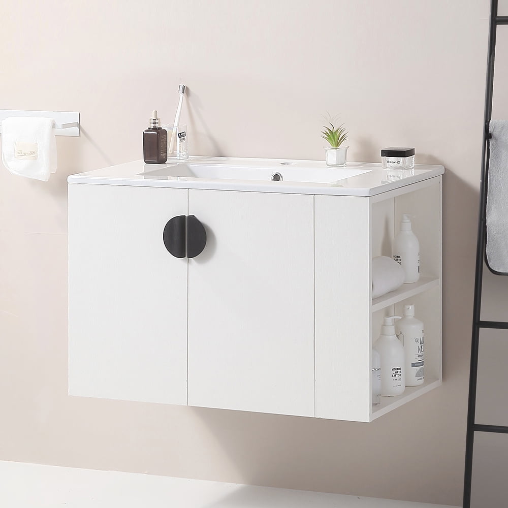 OYang Bathroom Vanity Sink Combo with Two Doors Open Storage Shelf Soft ...