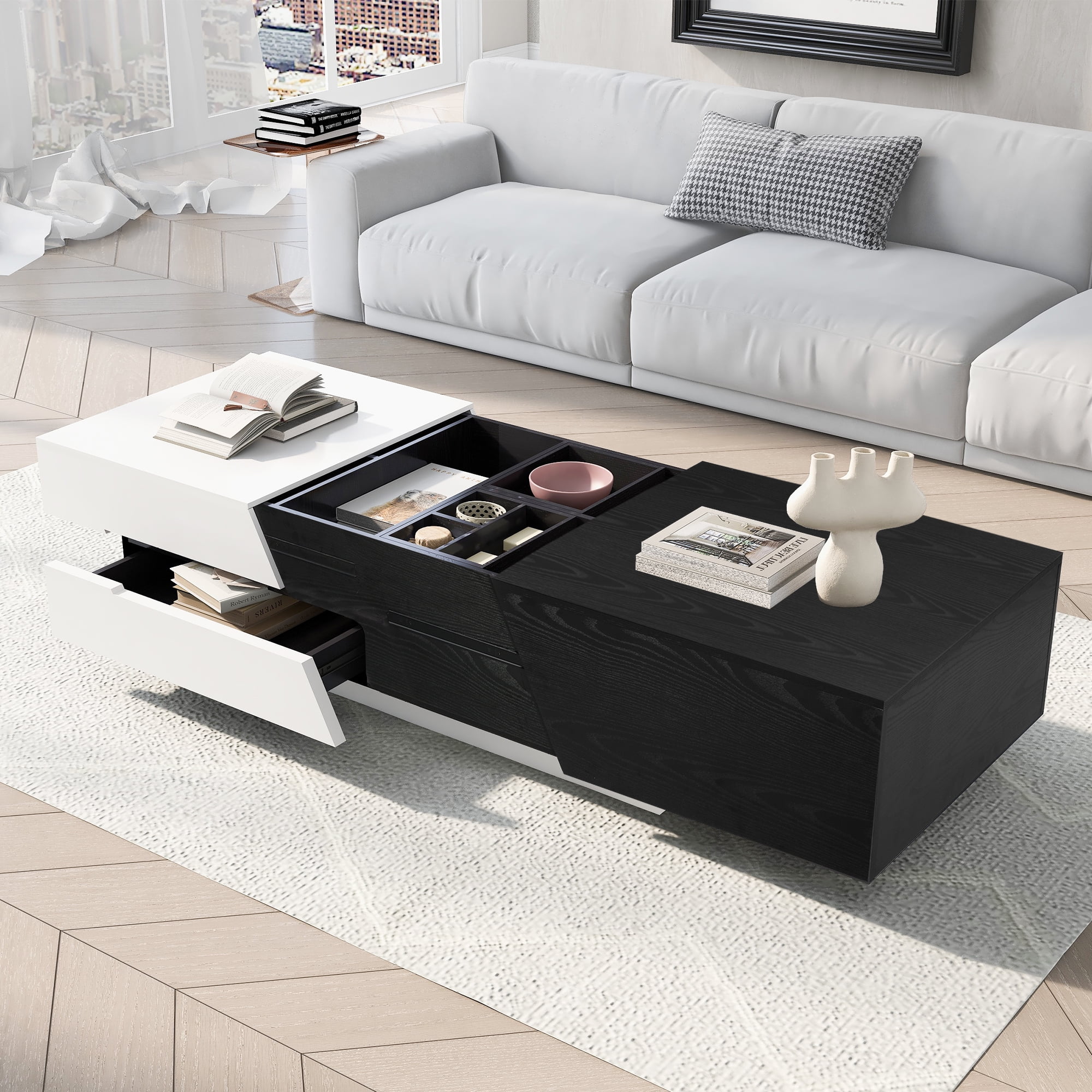 OYang Coffee Table with Hidden Compartment Drawers Lift Top Center ...