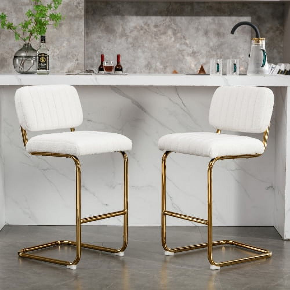 OYang Faux fur Mid Century Modern Bar Stools Set Of 2 Counter Height ...