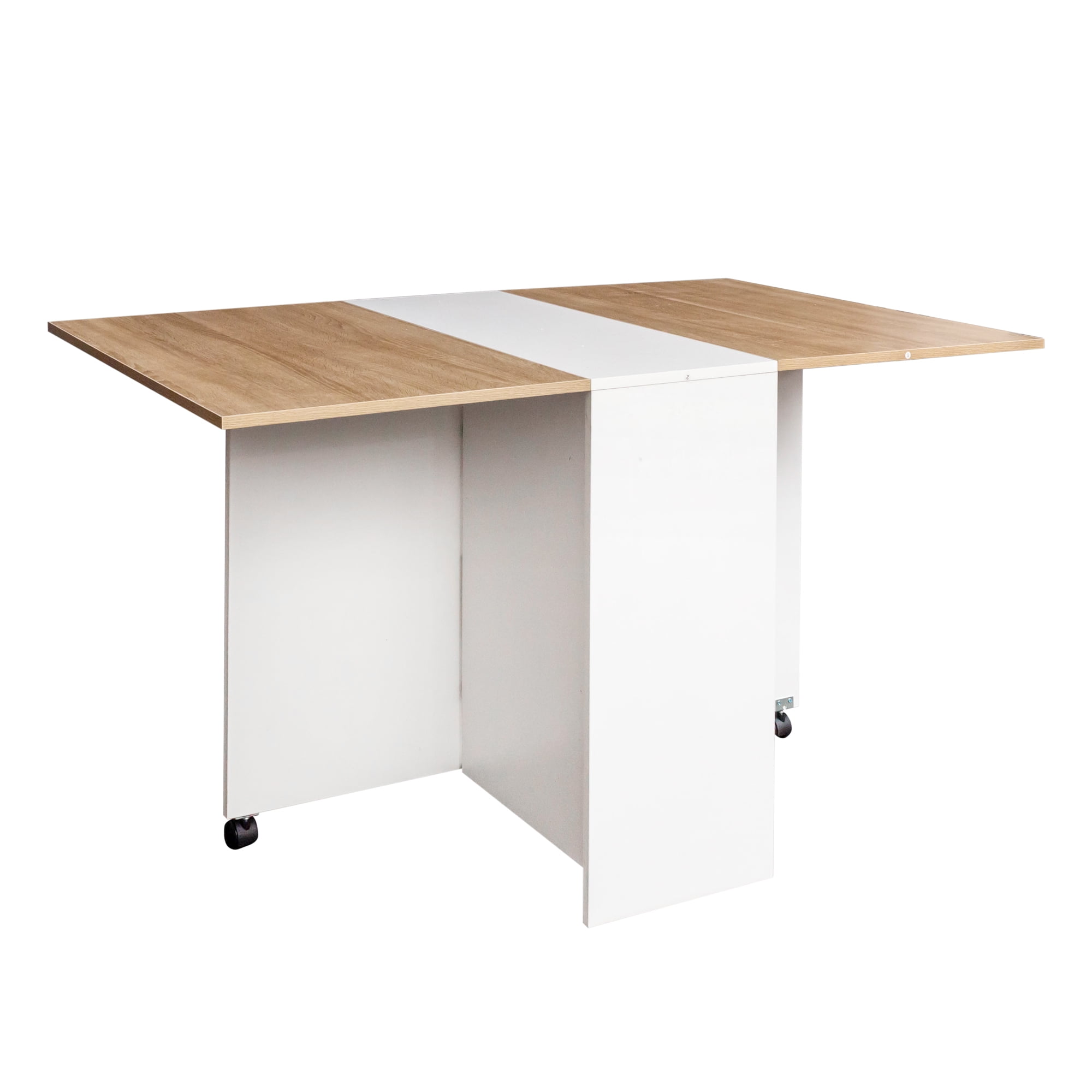 OYang Folding Dining Table, Drop Leaf Table with 2-Layer Storage Shelf ...