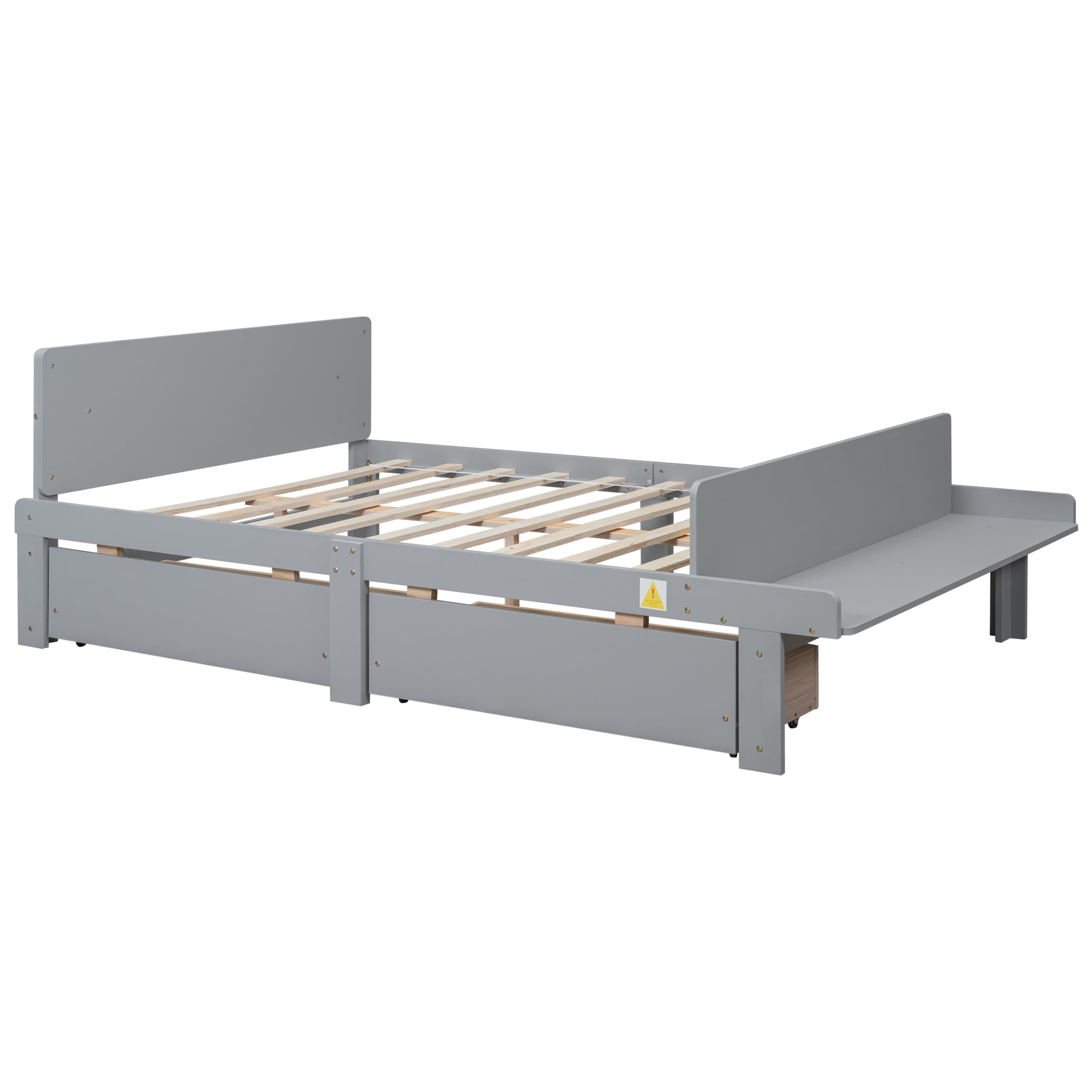 OYang Full Size Bed with Footboard Bench, Wooden Full Platform Bed ...