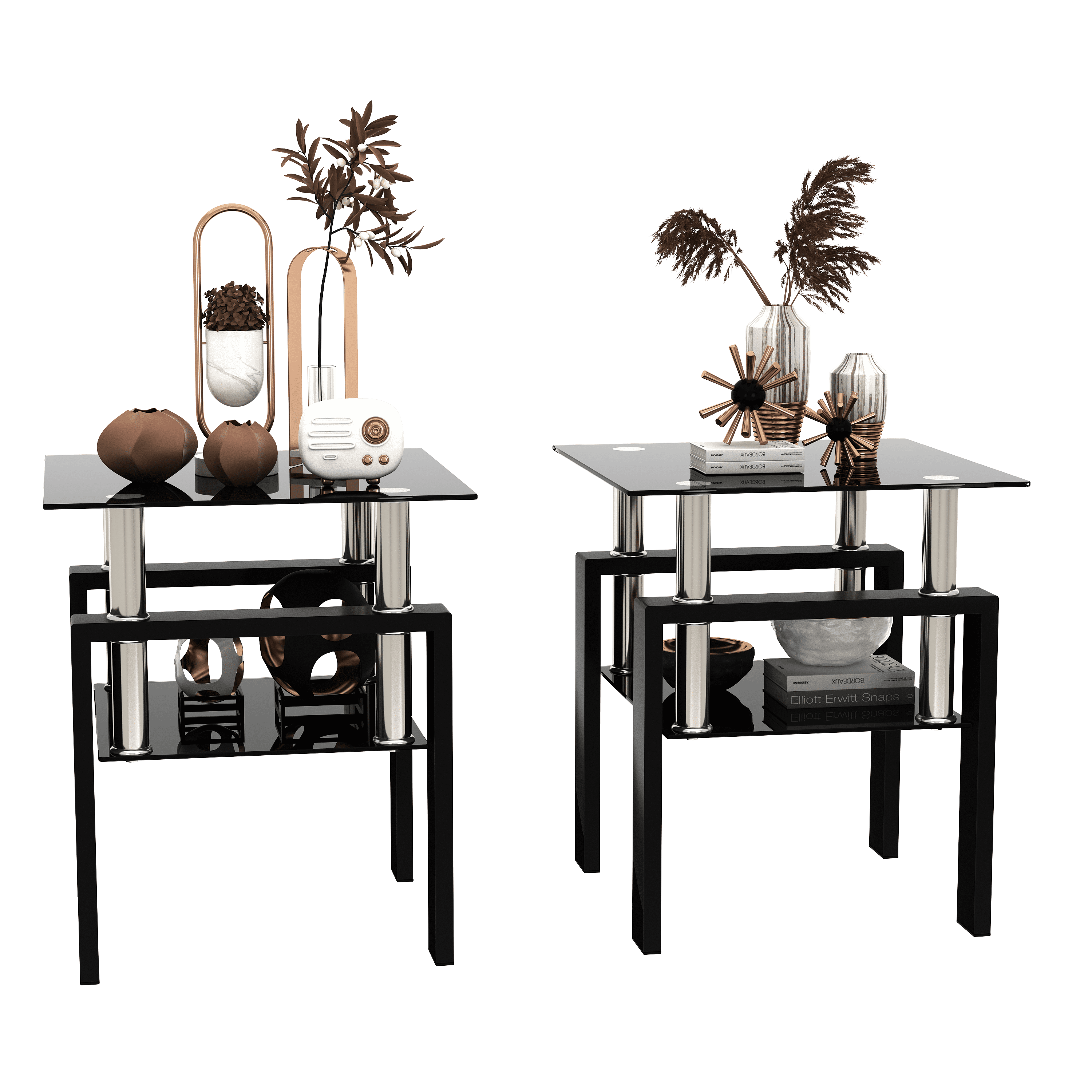 OYang 2PCS Glass Coffee Table, End Table with Metal Legs, Tempered ...