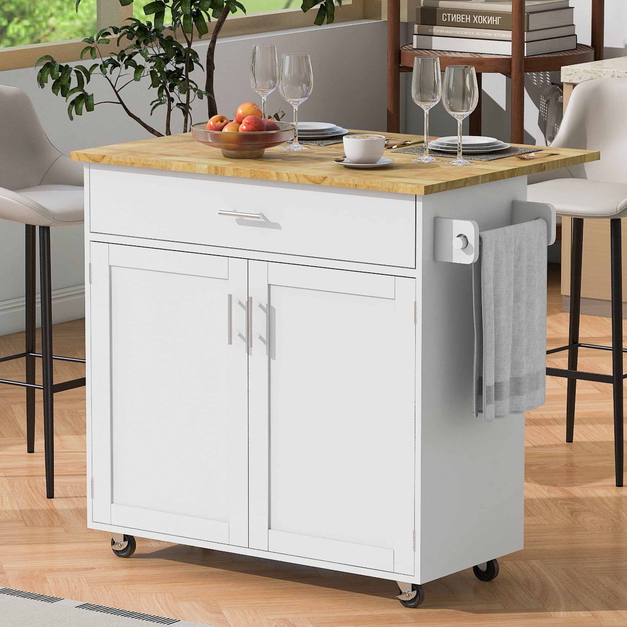 OYang Mobile Kitchen Island with Wheels, Internal Storage Bracket ...