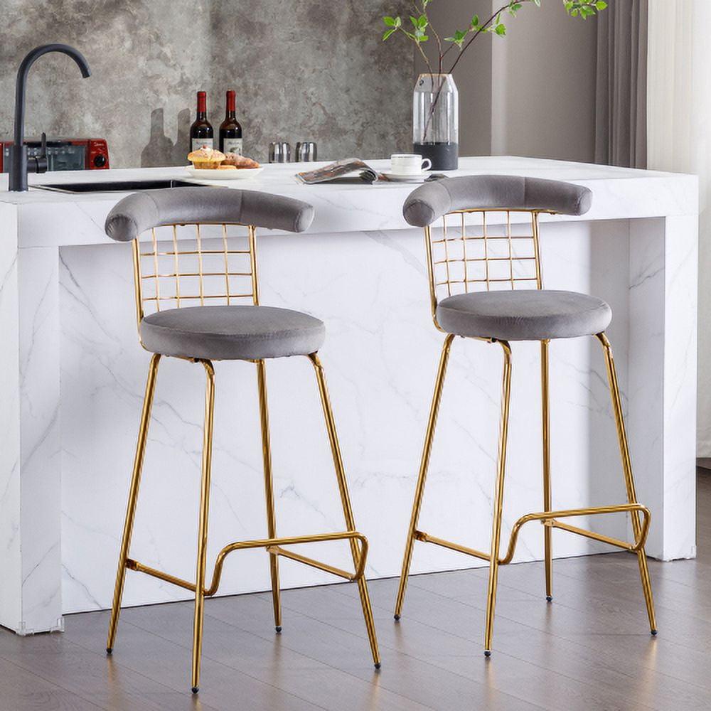OYang Modern Bar Stool Set Of 2 ,Luxury Velvet High Bar Stool with ...