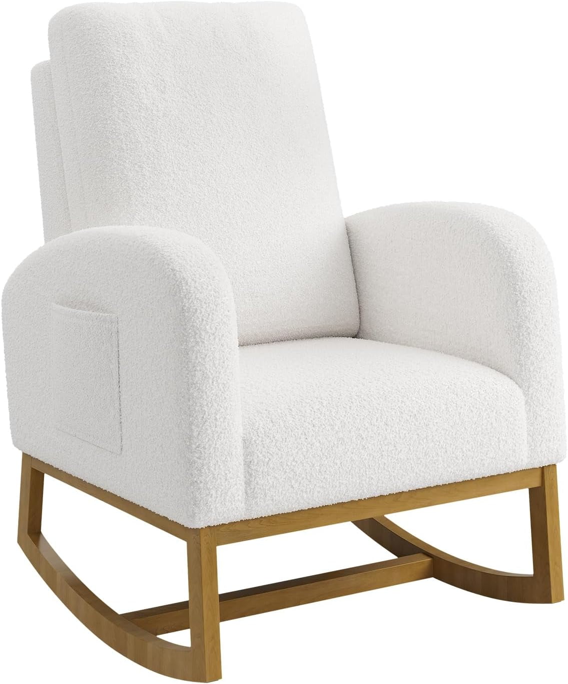 OYang Nursery Rocking Chair with High Backrest & Side Pocket, Upholstered High Back Accent Chair ...