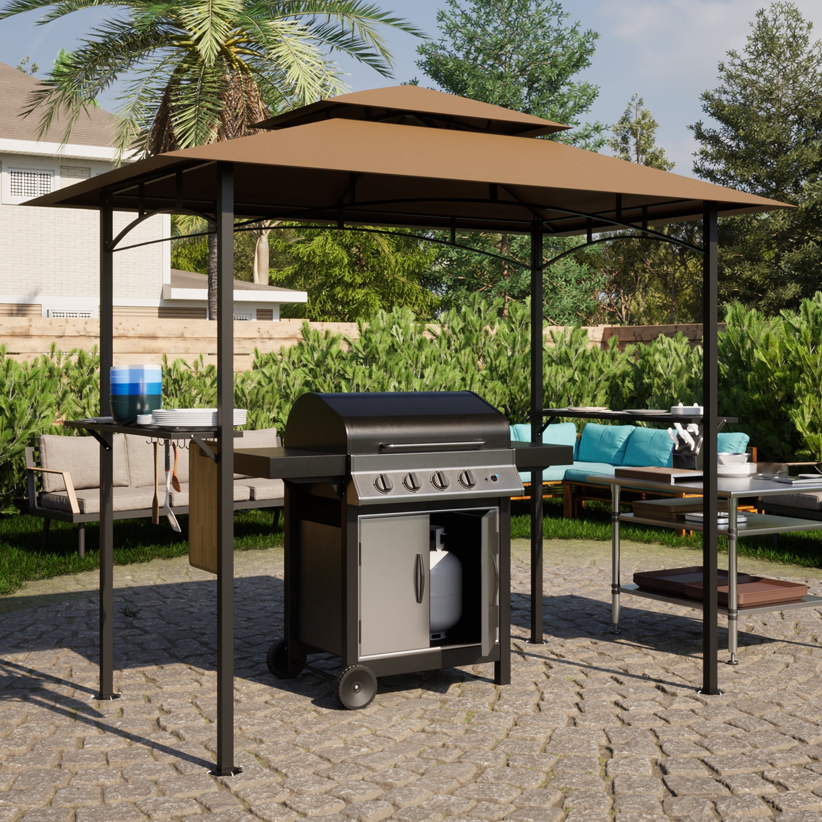 OYang Outdoor Grill Gazebo, Double Tiered BBQ Gazebo with 10 Hooks, 2 ...