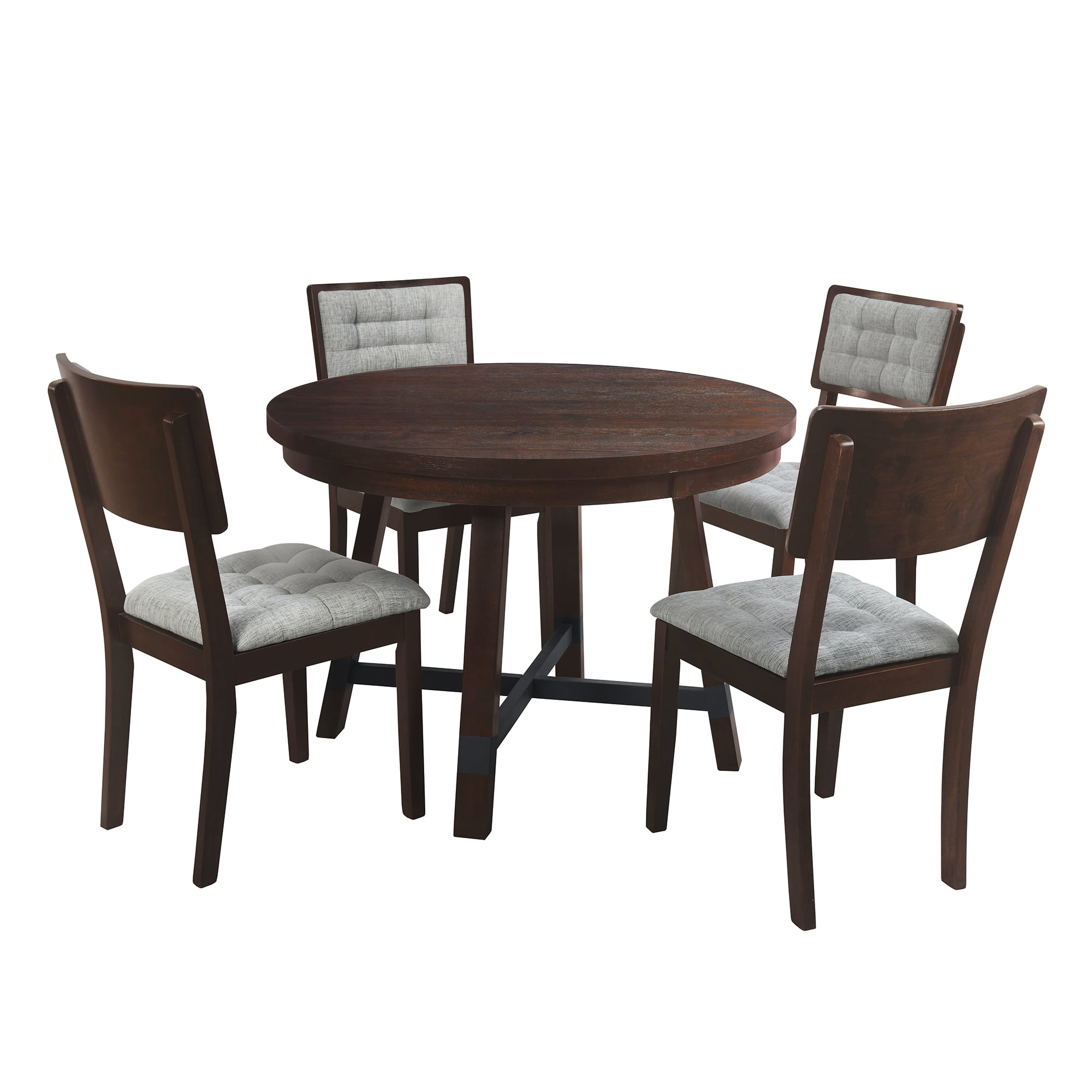 OYang Round Dining Table Set with Upholstered Dining Chairs 5-piece ...