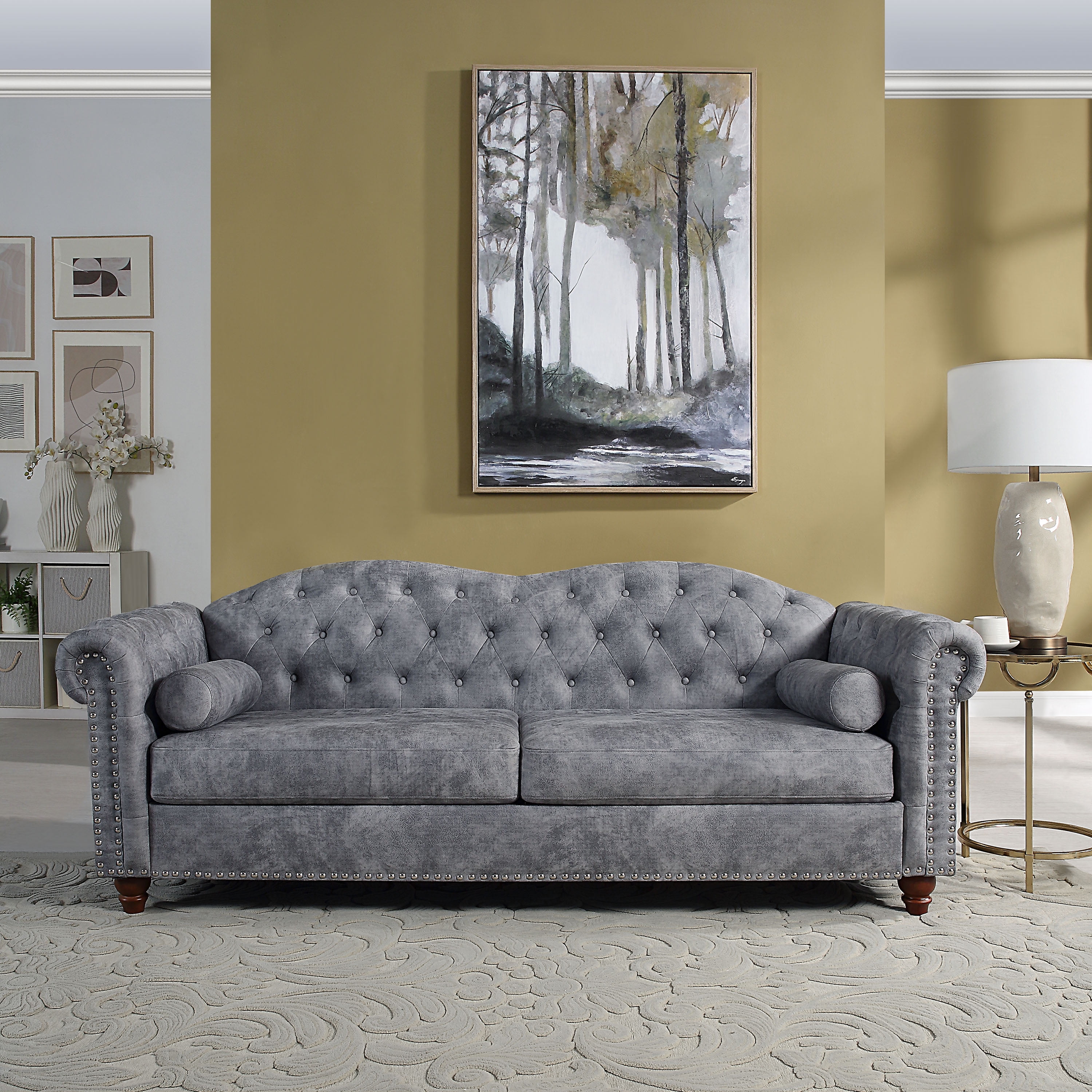 OYang Traditional Upholstered Loveseat Sofa with High-tech Fabric ...