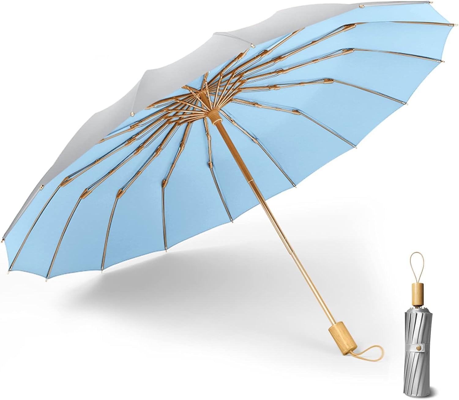 SMART Sun/Rain Compact Umbrella, UPF 50 UV Protection 16 Fibreglass ...