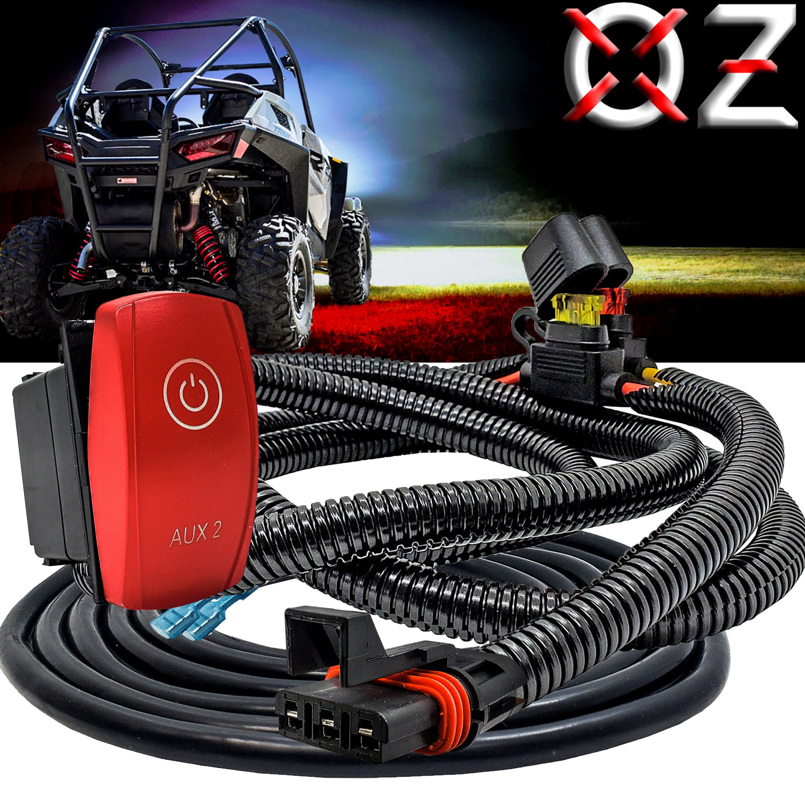 OZ-USA 10ft Plug & Play AUX2 On/Off Red Rocker Switch with Pulse Power ...