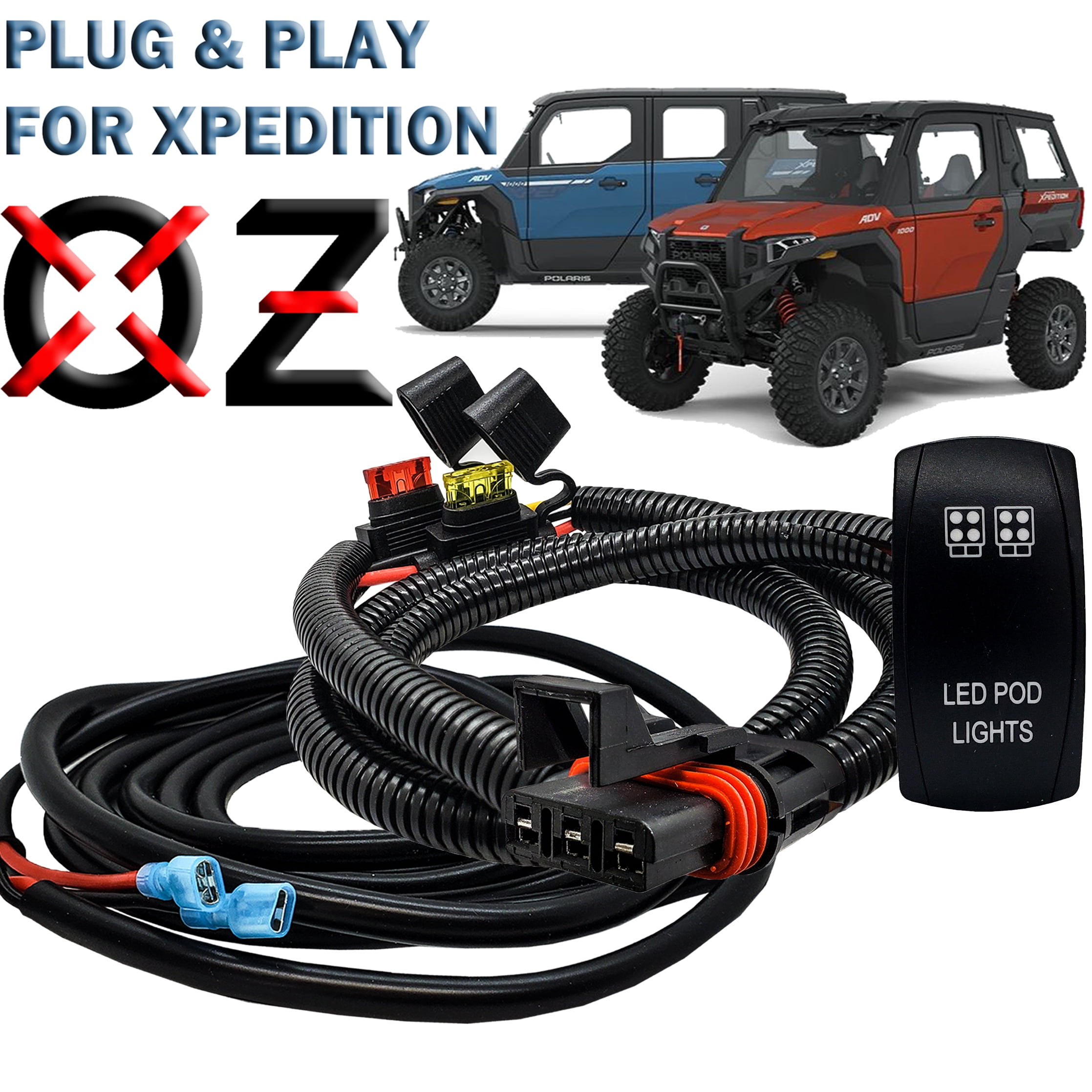 Oz-USA 10ft Pulse Power Bus Bar Wire Harness, LED Pod Lights Rocker Switch, Polaris XPEDITION ...