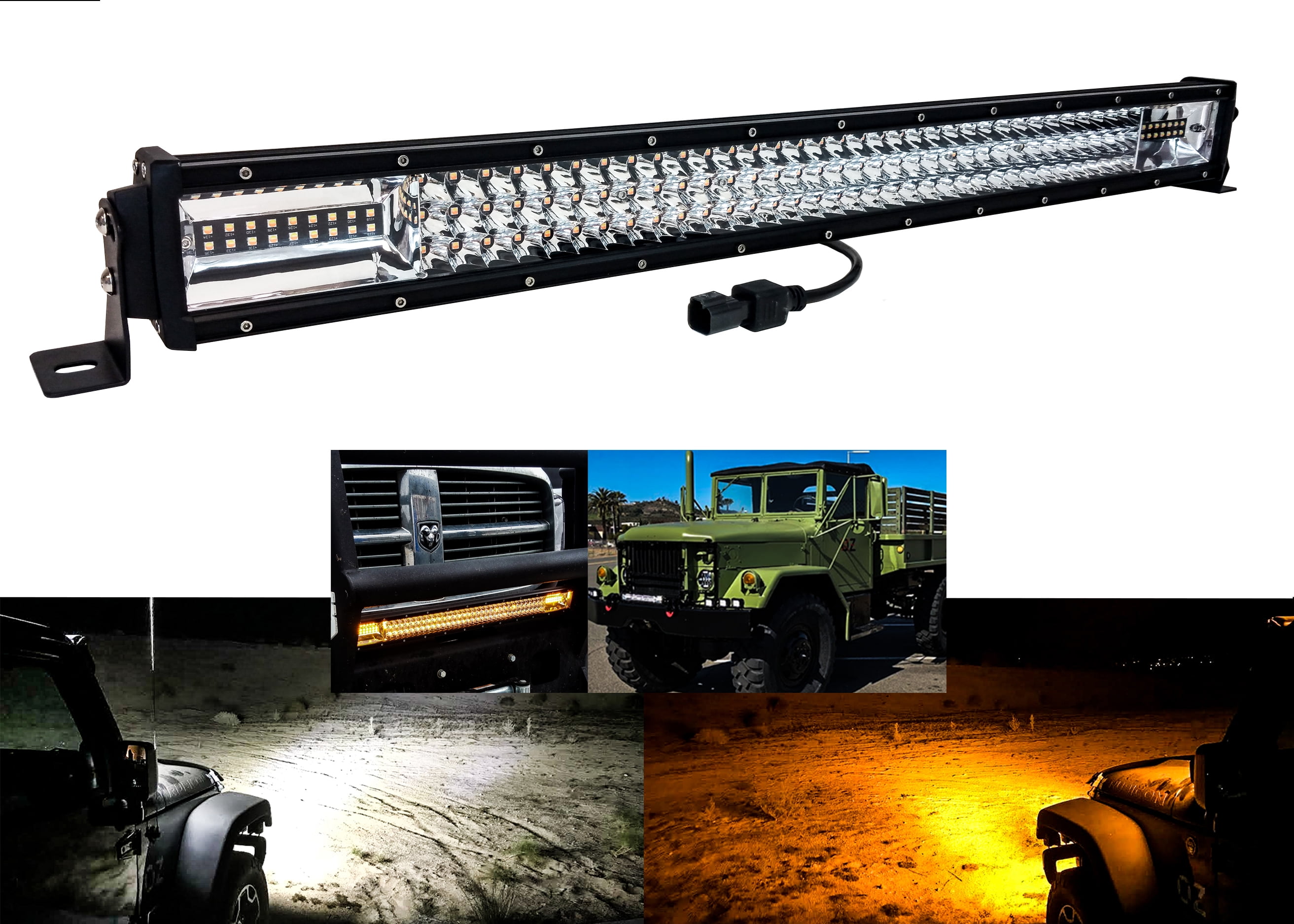 OZ USA 32 Amber White Dual Color Flash Strobe LED Light Bar Driving Fog Lights for Offroad Truck Tractor X3 RZR
