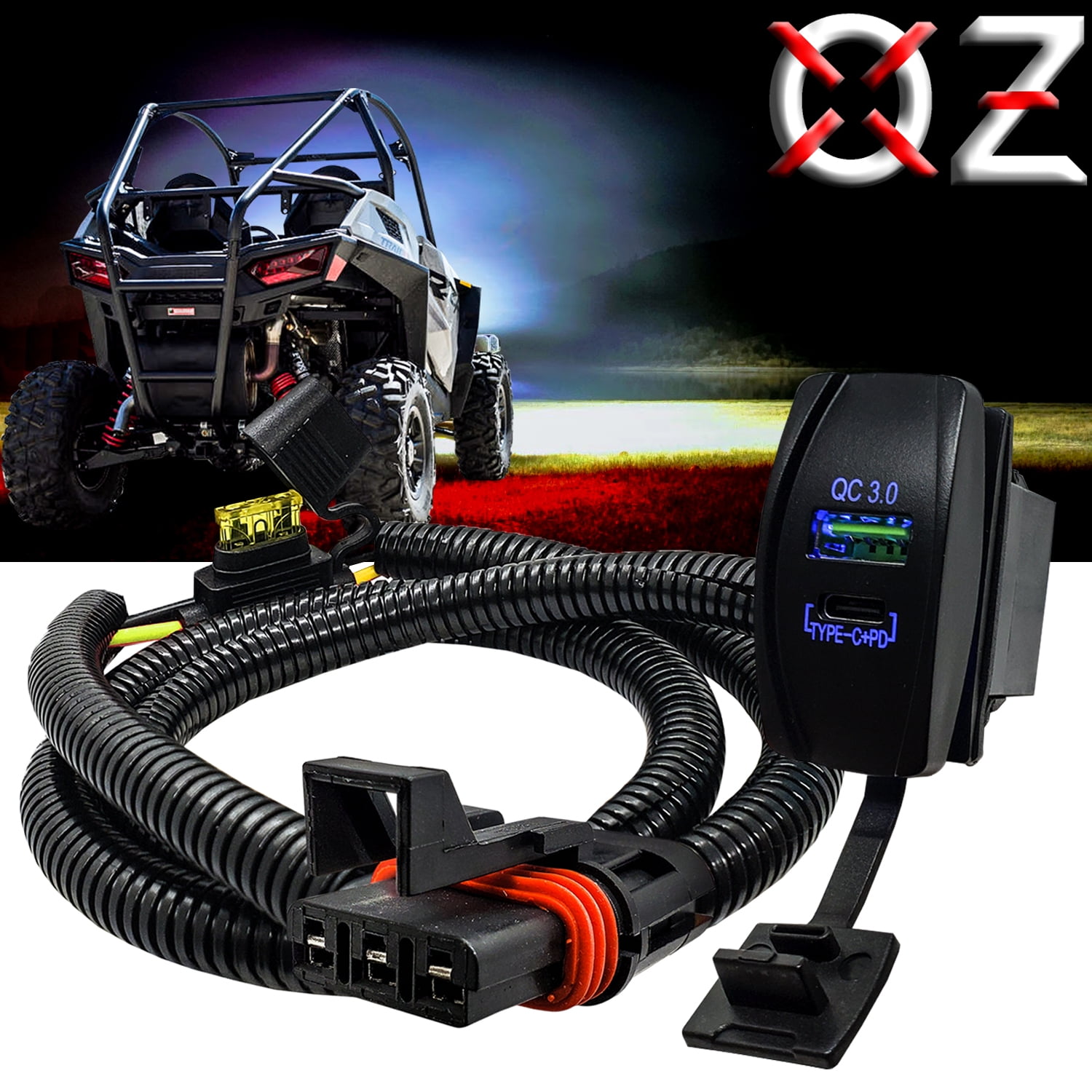 OZ-USA 6ft. Power Bus Bar Plug Harness Dual USB Port Fast Charge QC 3.0 ...