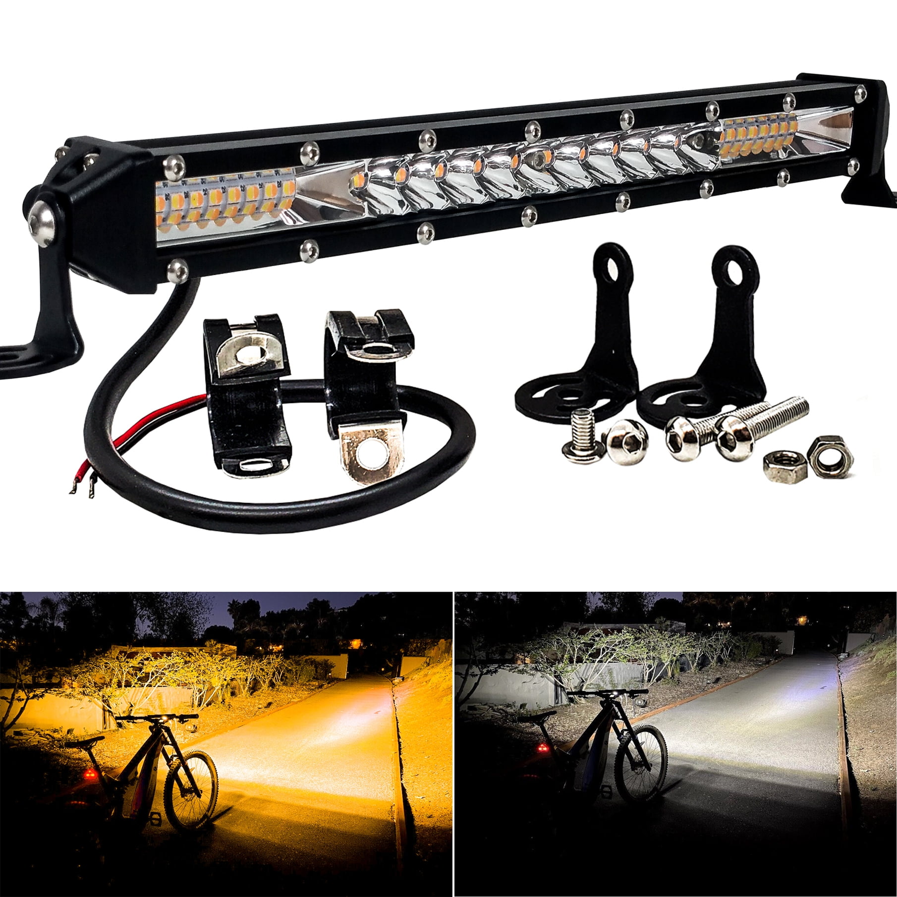 OZ-USA E Bike White Amber Dual LED Light Bar Headlight with Bicycle ...