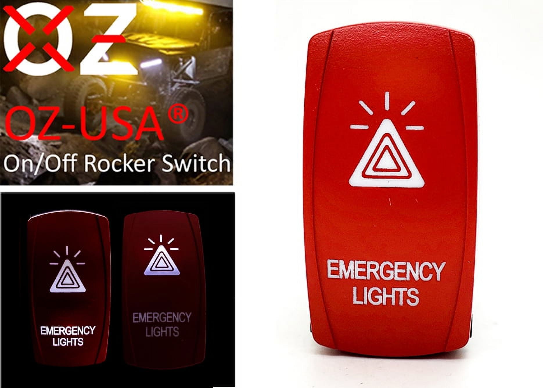 OZ-USA Emergency Light On/Off Red Rocker Switch 4-Pin Laser Etch for ...