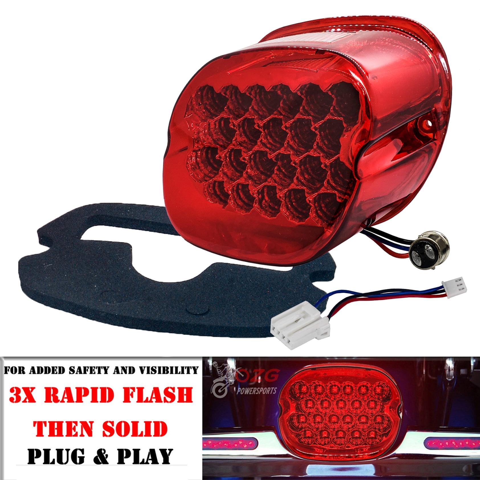 OZ-USA Flashing FL Red LED Motorcycle Tail Brake Light Plug and Play ...