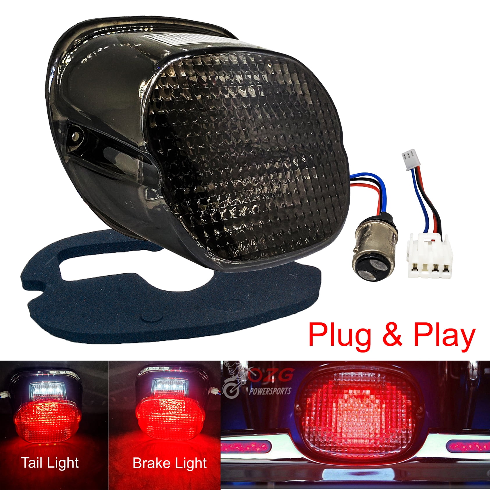OZ-USA Flashing Smoke Lens Tail Brake Red LED Light Plug and Play ...