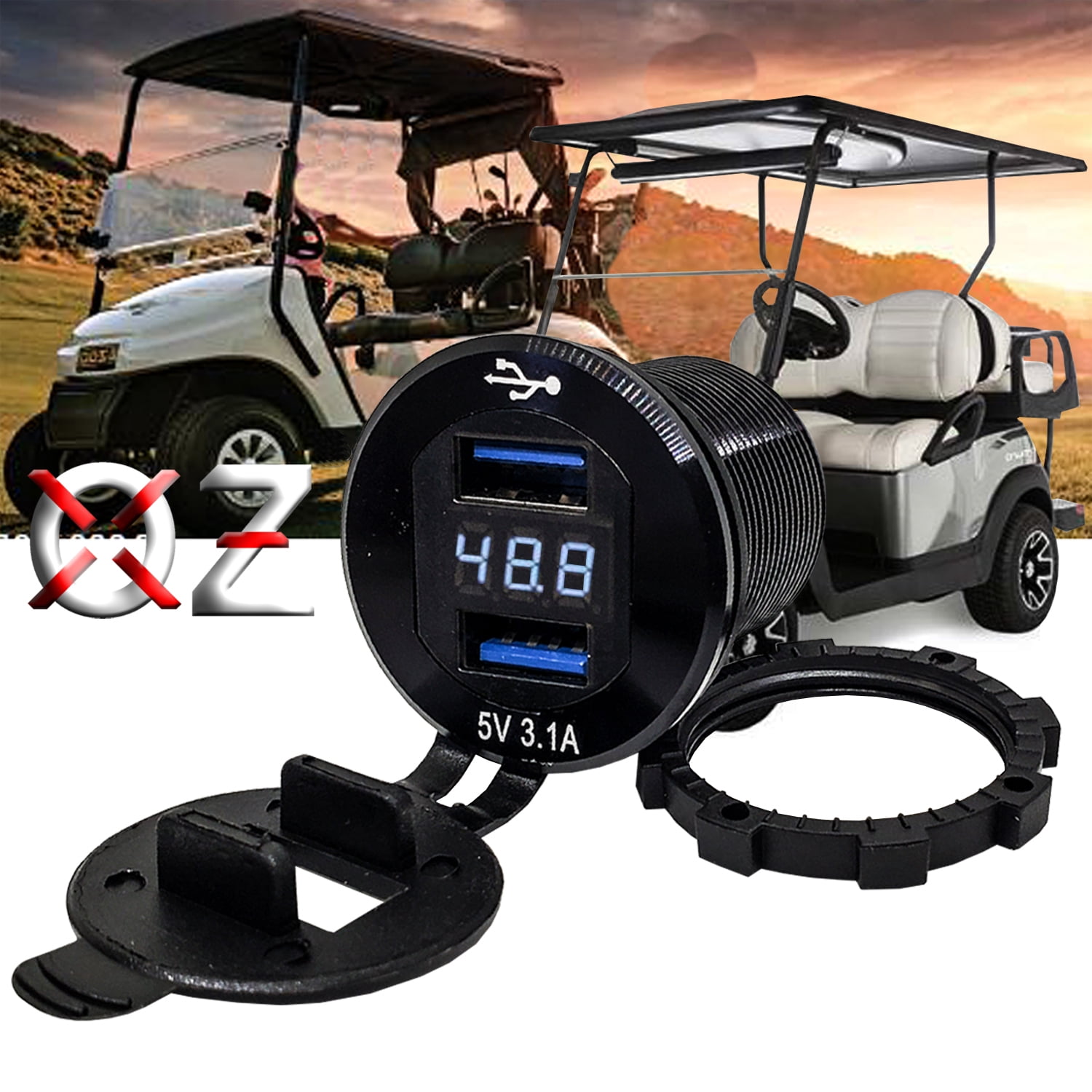 OZ-USA Golf Cart Volt Meter Dual USB Charger Compatible with EZGO TXT ...