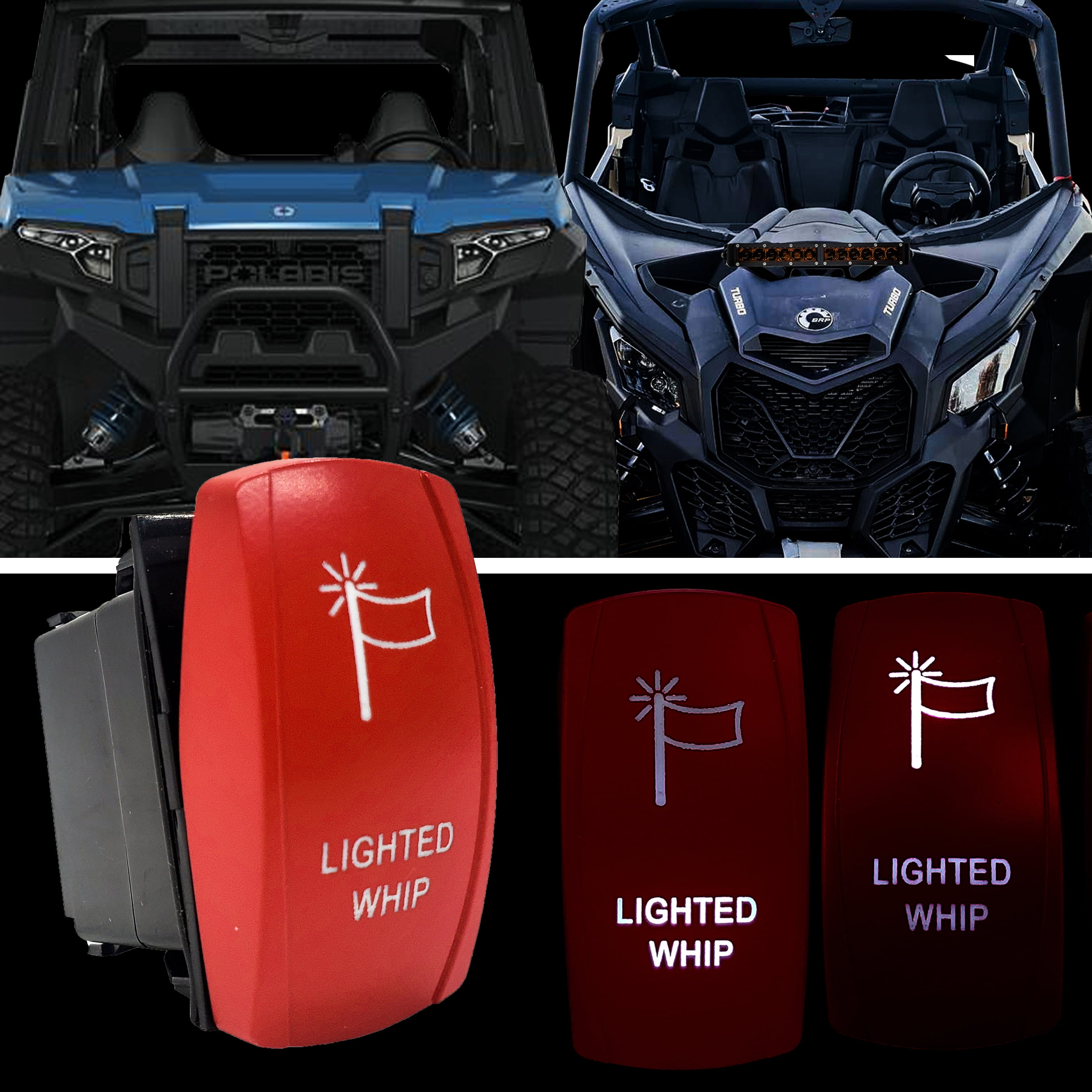 OZ-USA Lighted Whip On/Off Red Rocker Switch 4-Pin for Trucks UTV Golf ...