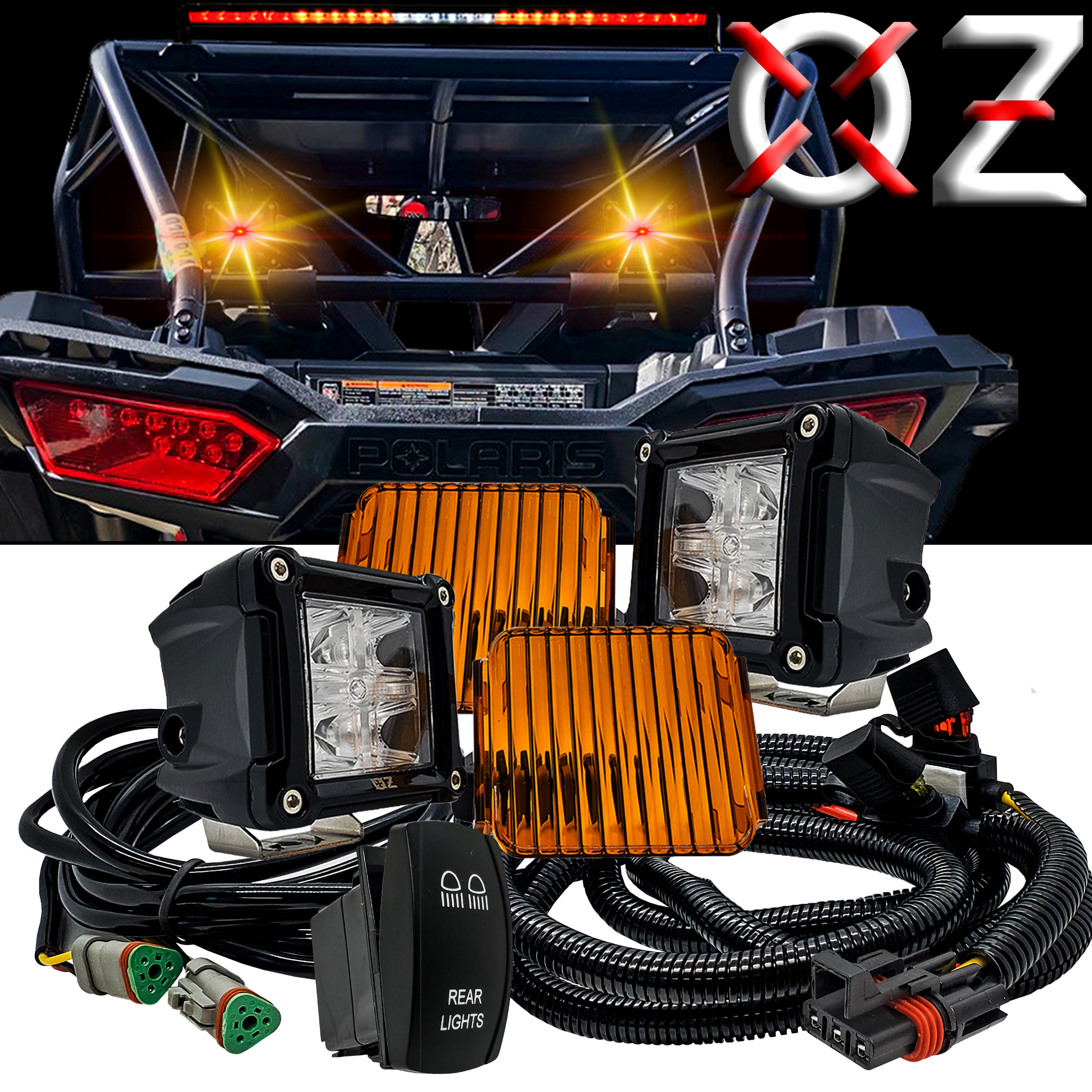 OZ-USA Rear Lights Red Amber Dual Color LED Pod with Pulse Power Bus ...