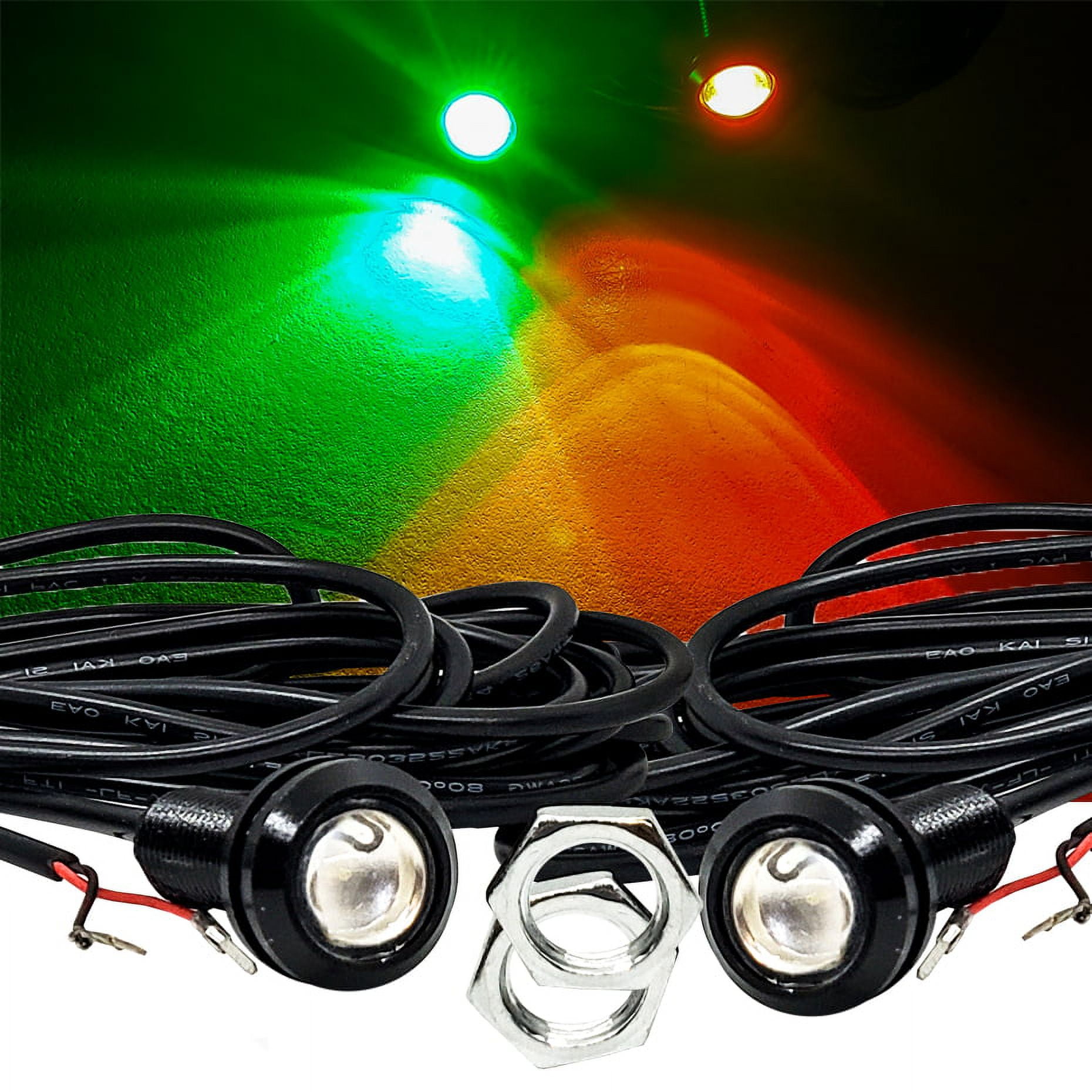 OZ-USA Red & Green LED Navigational Marine Bow Lights 5/8" Round 22mm ...