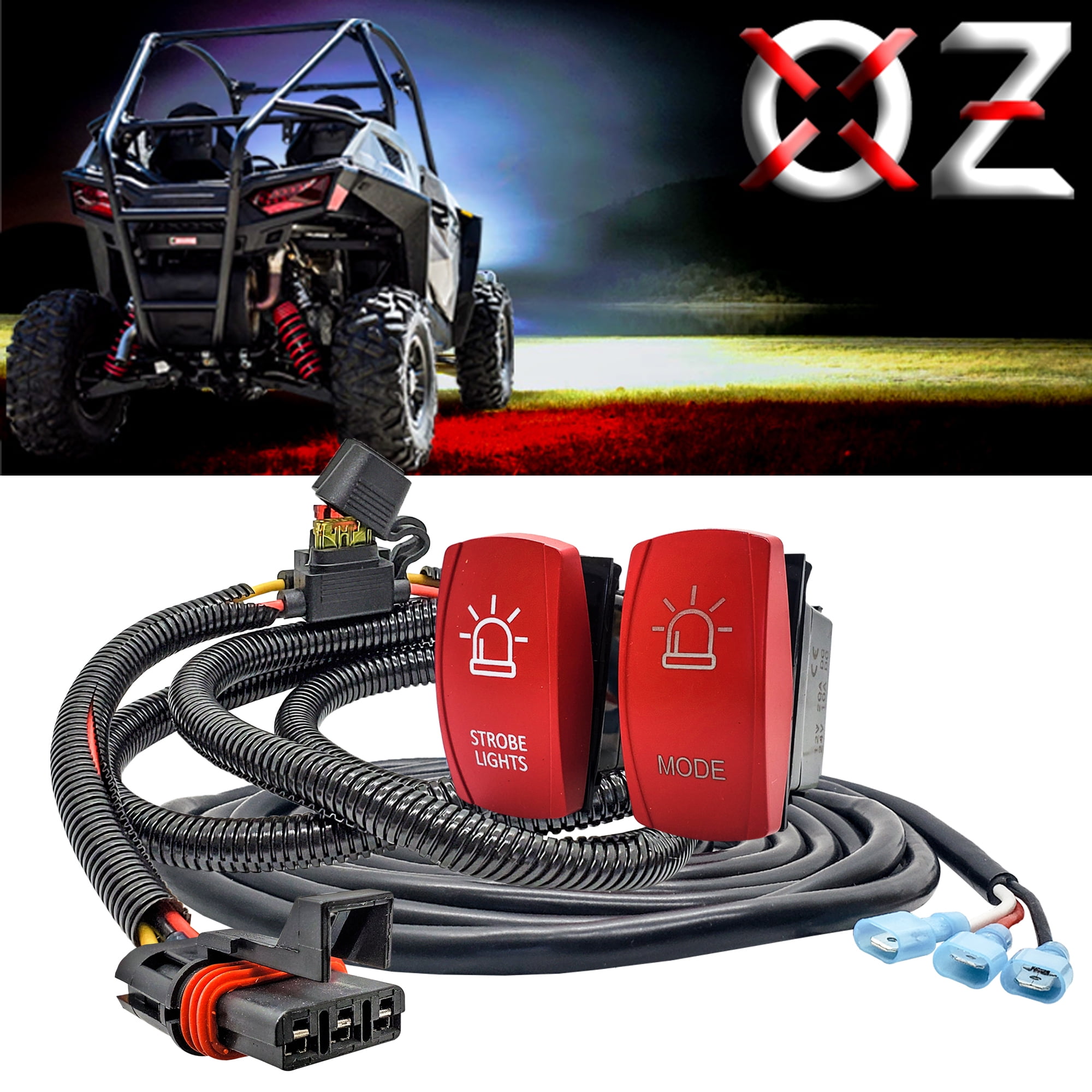 OZ-USA Strobe Lights On/Off Red Rocker Switch Flashing Control Pulse Power Busbar Plug Wiring ...