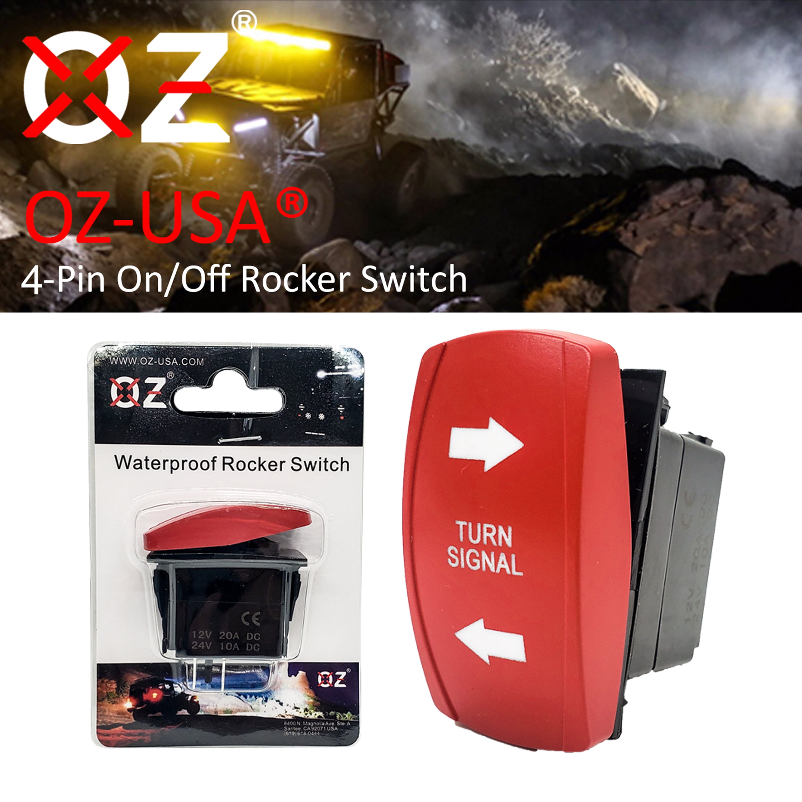 OZ-USA Turn Signal Light On/Off/On Red Rocker Switch 4-Pin for UTV ...