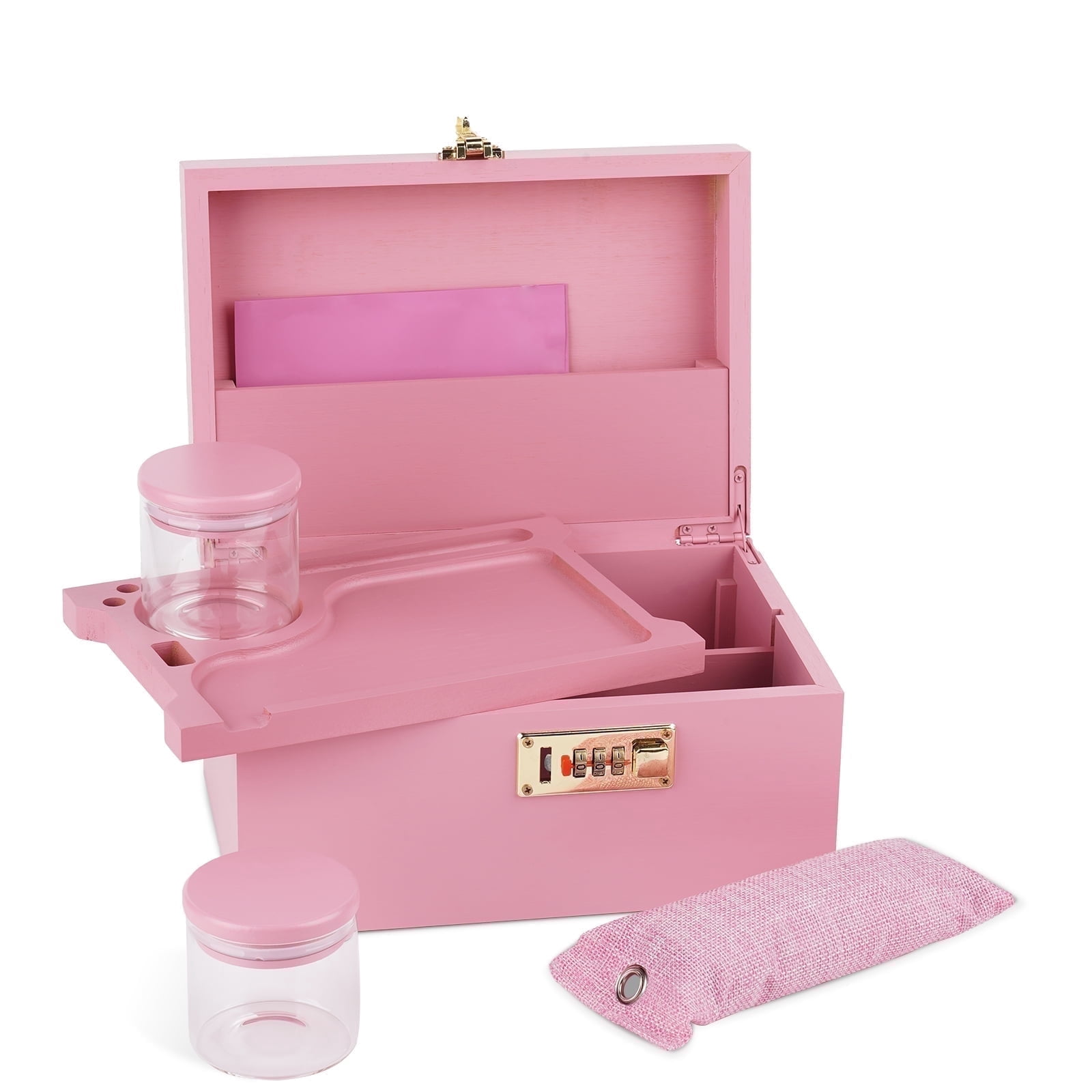 OZCHIN Bamboo Decorative Storage Box with Combination Lock Pink Natural ...