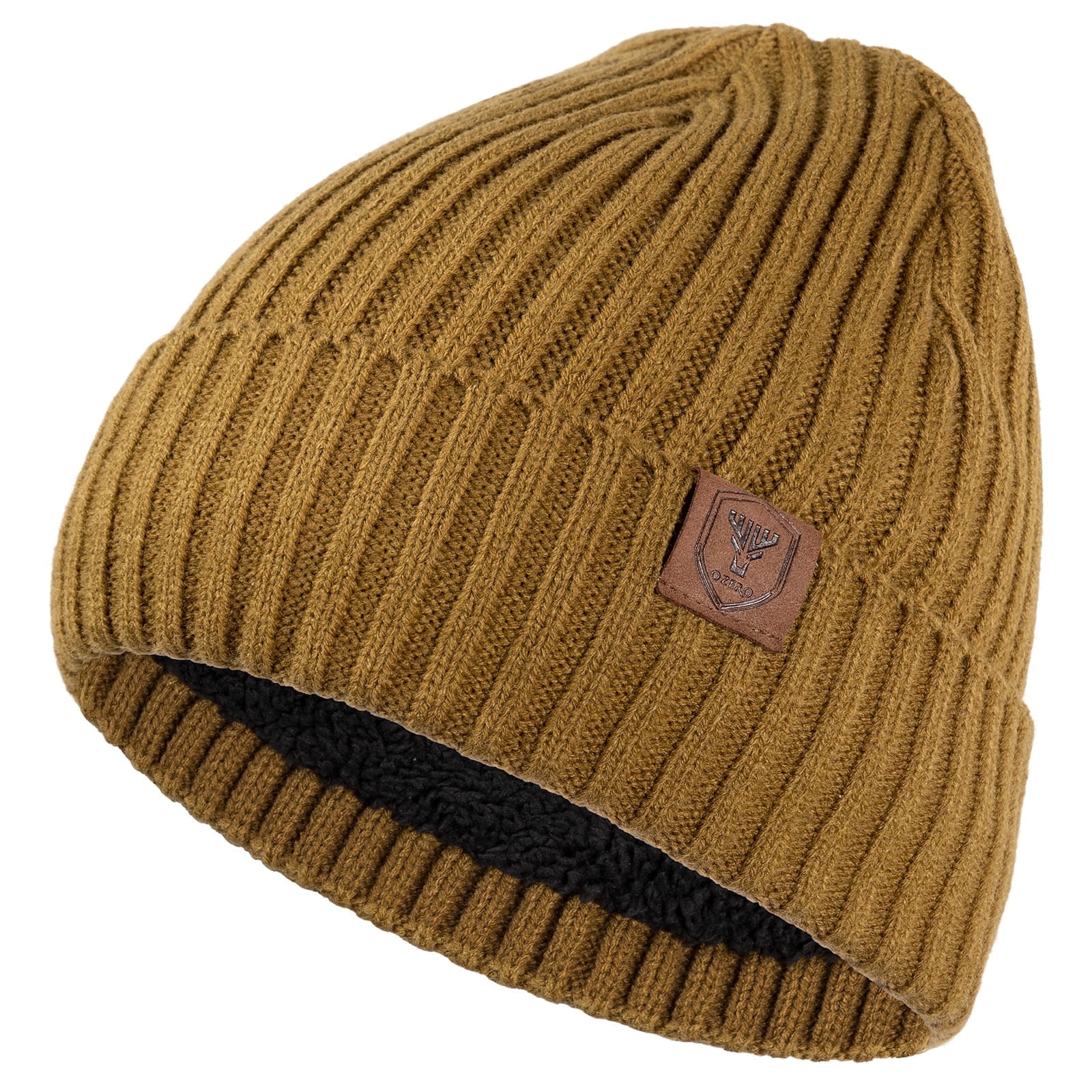 OZERO Knit Beanie Winter Hat, Thermal Polar Fleece Skull Cap, Brown ...