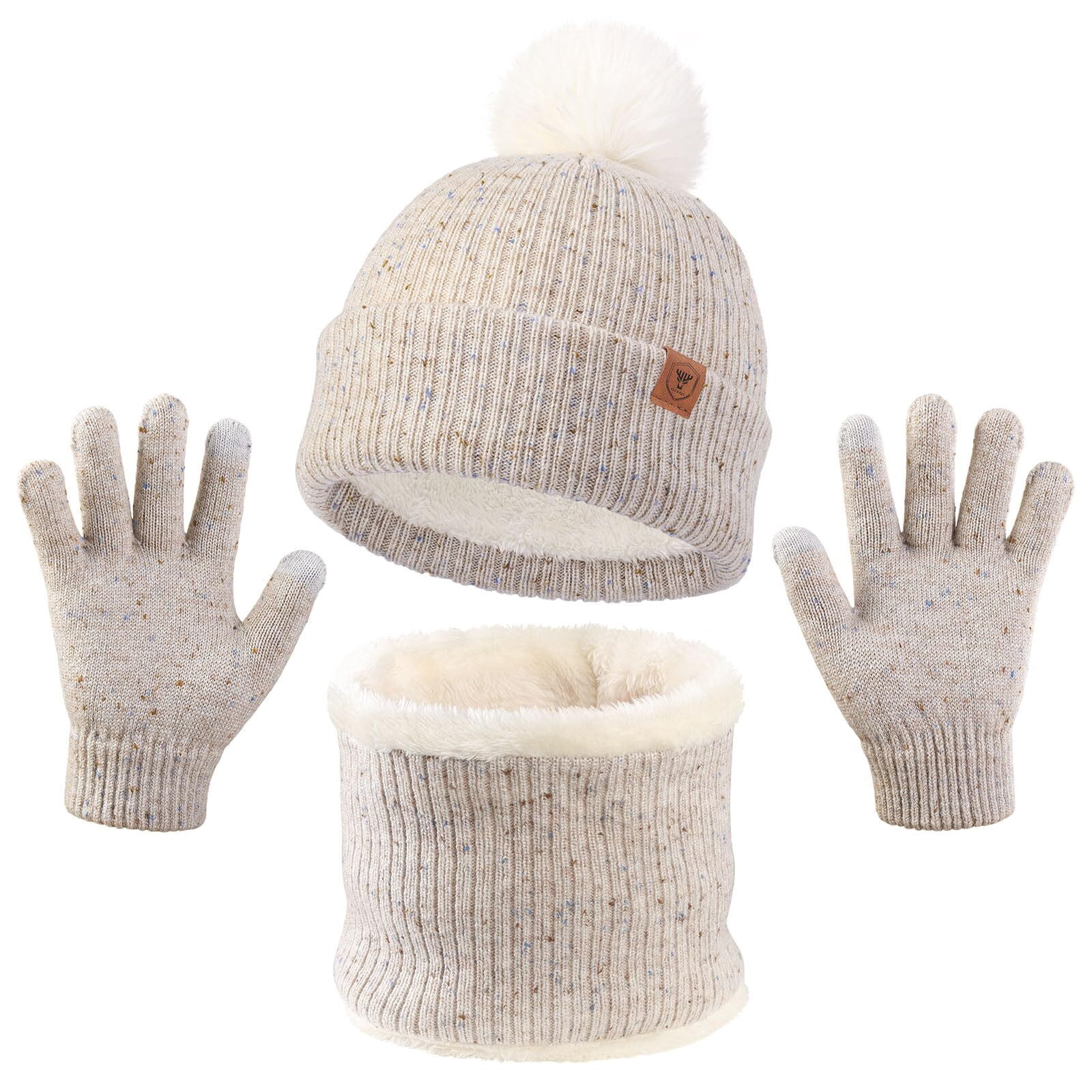 OZERO Warm Winter Hat and Gloves Scarf Set, Beanie Hat Winter Gloves ...