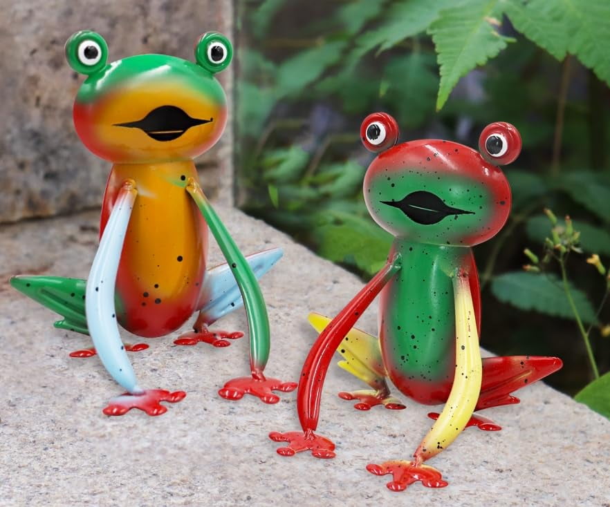 OZLMC Cute Frog Garden Decor Metal Garden Decor Yard Art Garden Frog ...